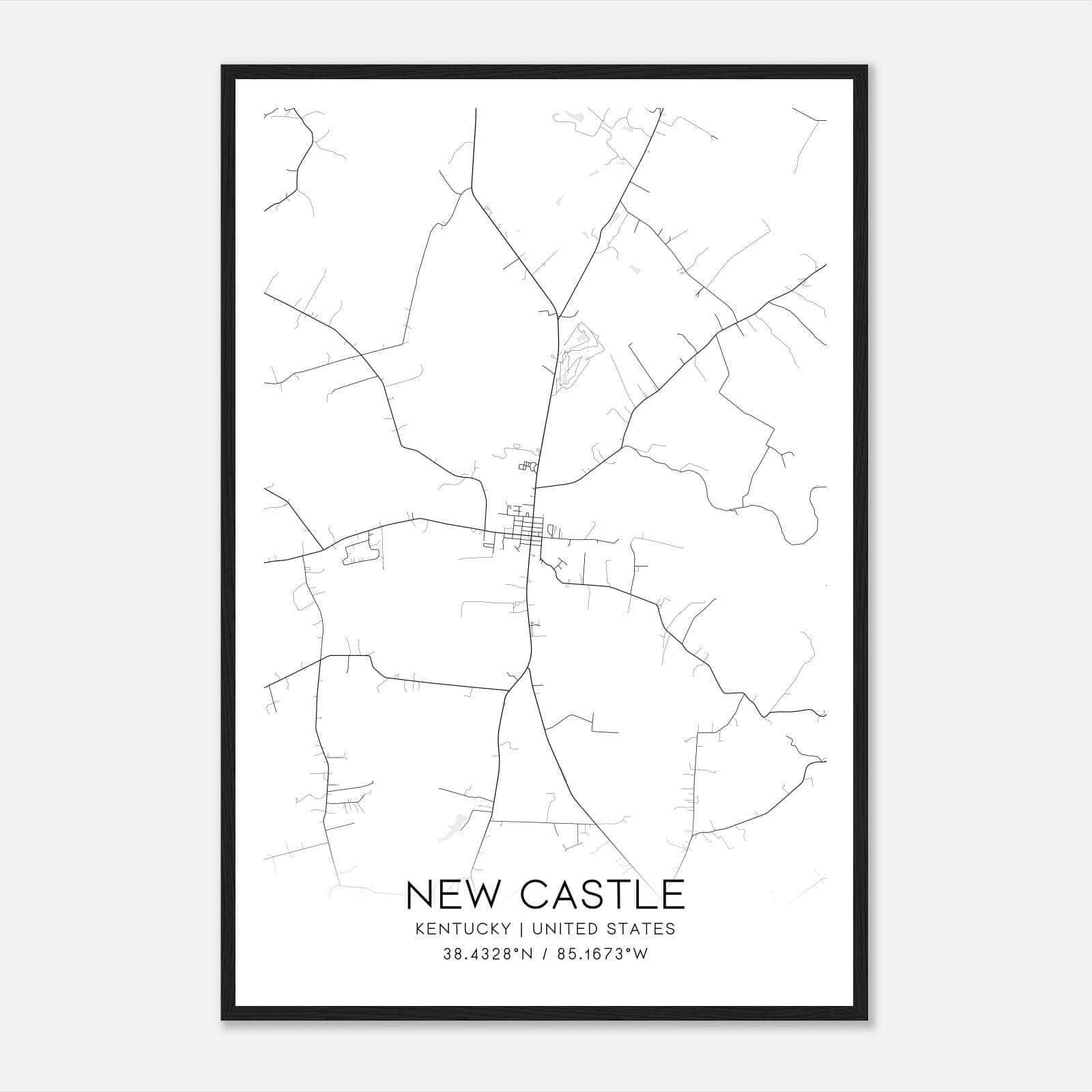 New Castle Kentucky Map Poster, Modern Home Decor Wall Art Print ...