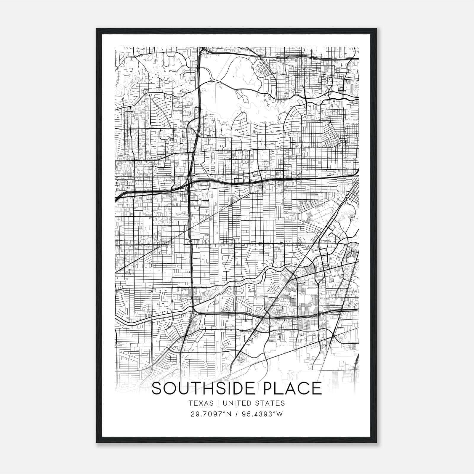 Southside Place Texas Map Poster, Modern Home Decor Wall Art Print ...