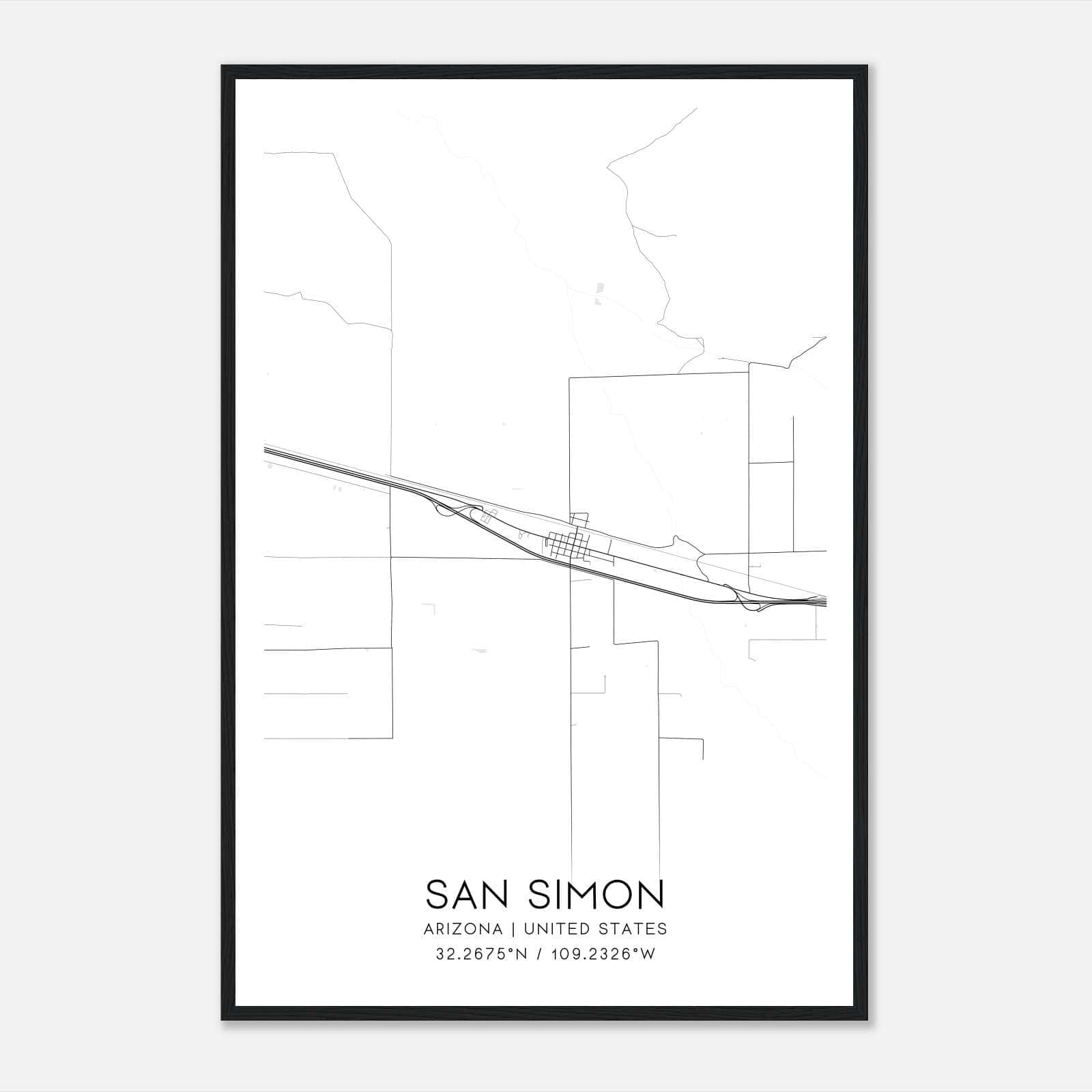 San Simon Arizona Map Poster, Modern Home Decor Wall Art Print - Custom ...