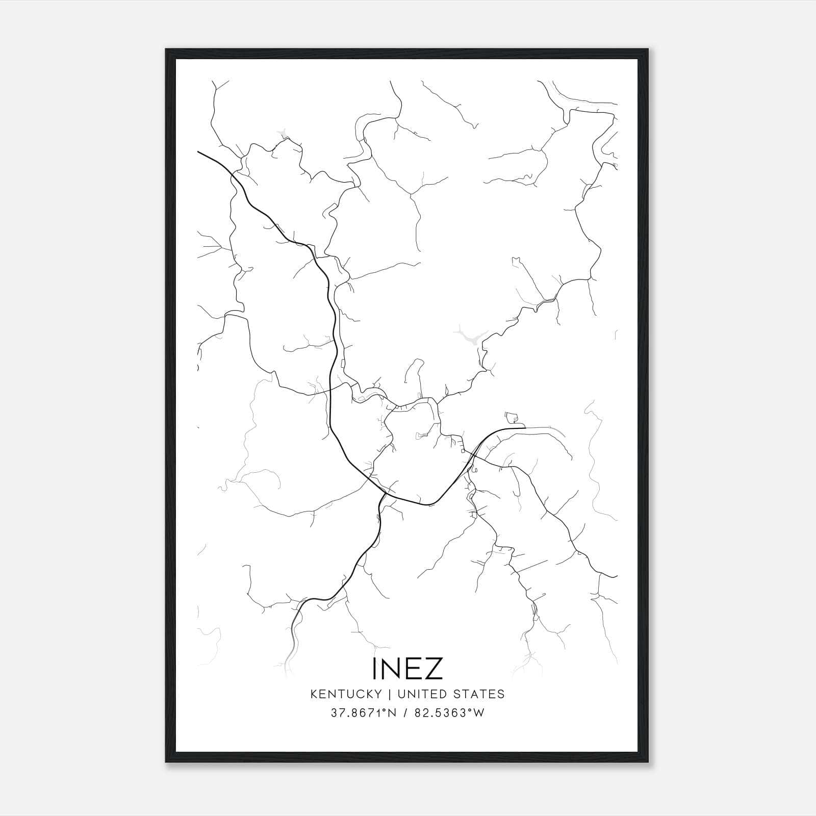 Inez Kentucky Map Poster, Modern Home Decor Wall Art Print - Custom ...