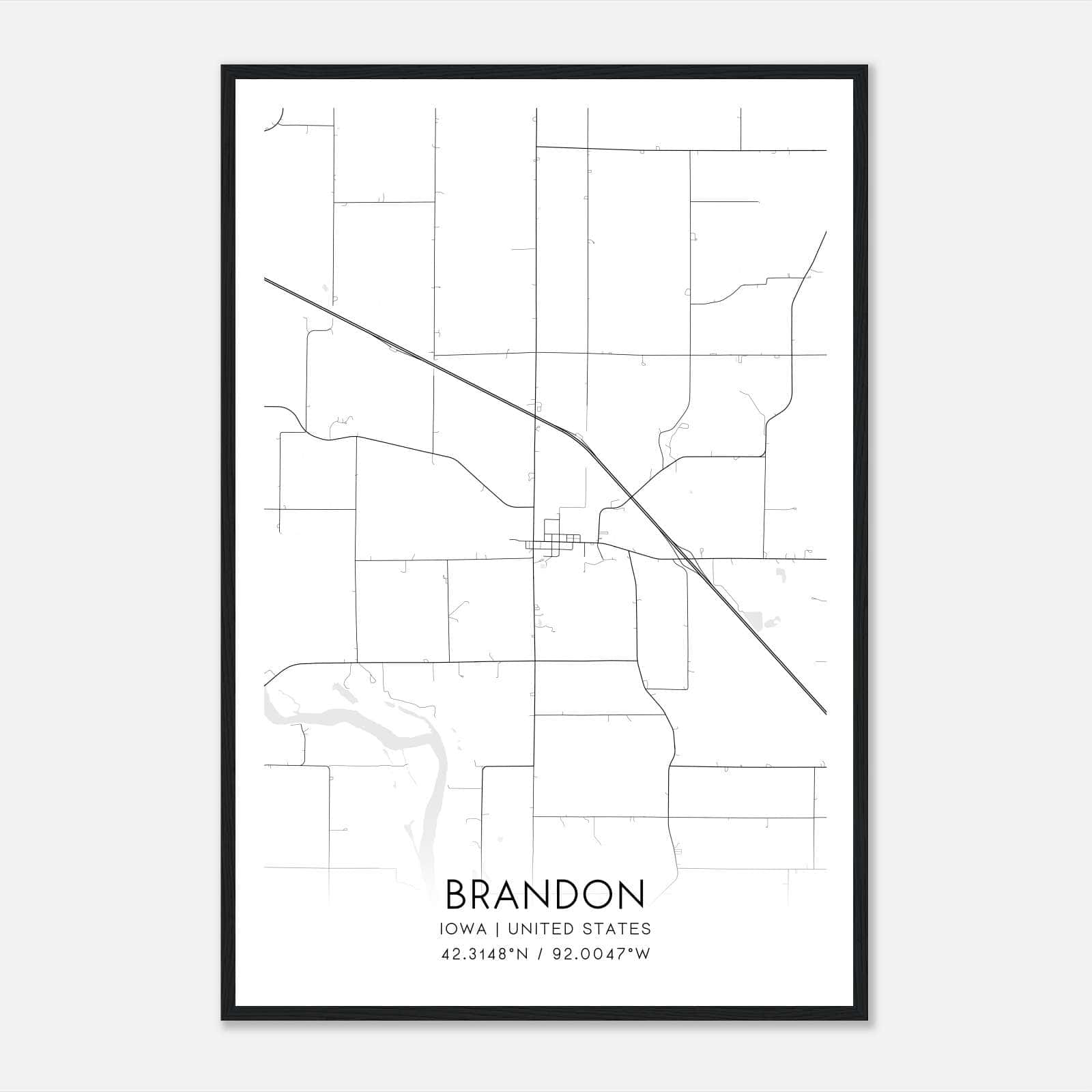 Brandon Iowa Map Poster, Modern Home Decor Wall Art Print - Custom Maps ...