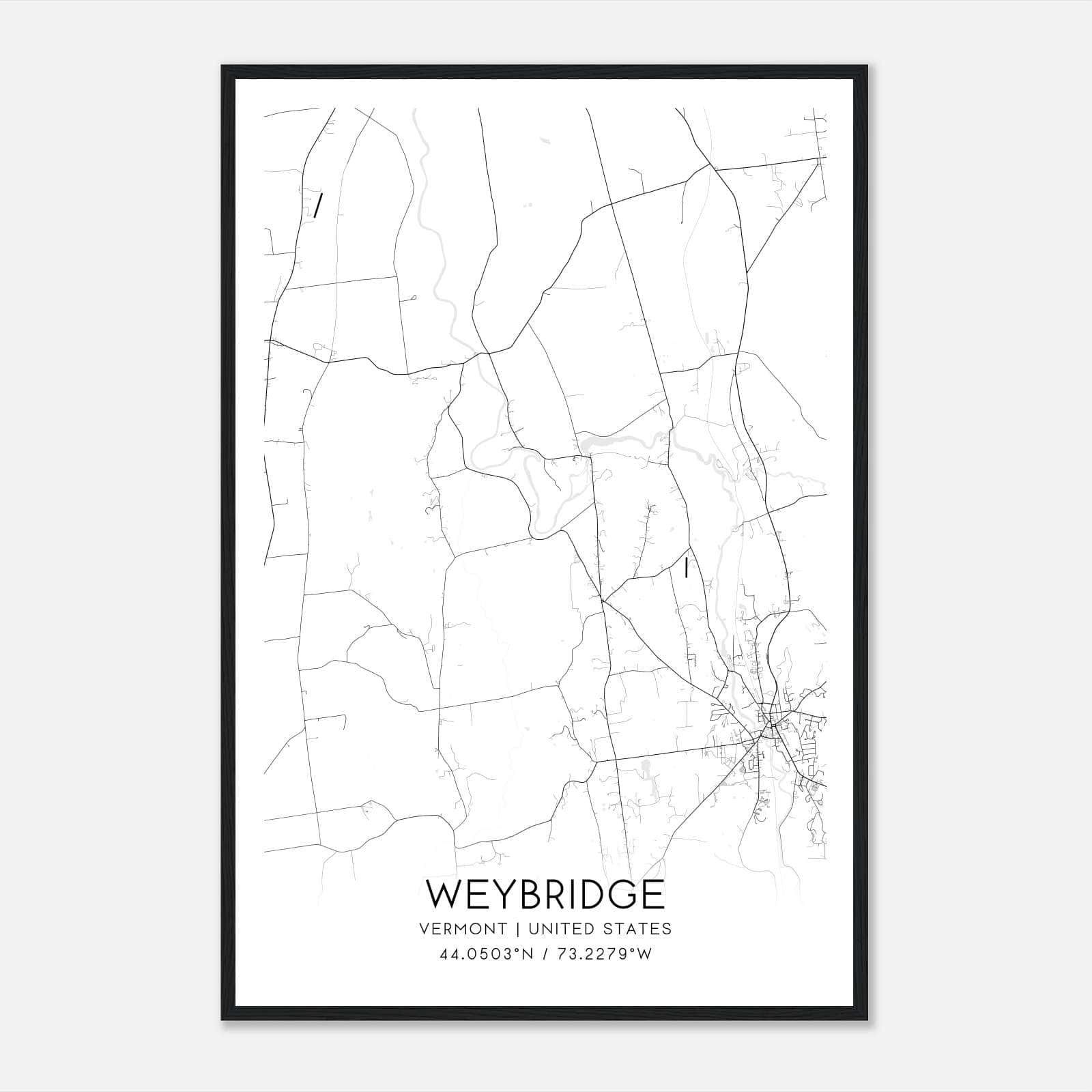 Weybridge Vermont Map Poster, Modern Home Decor Wall Art Print - Custom ...