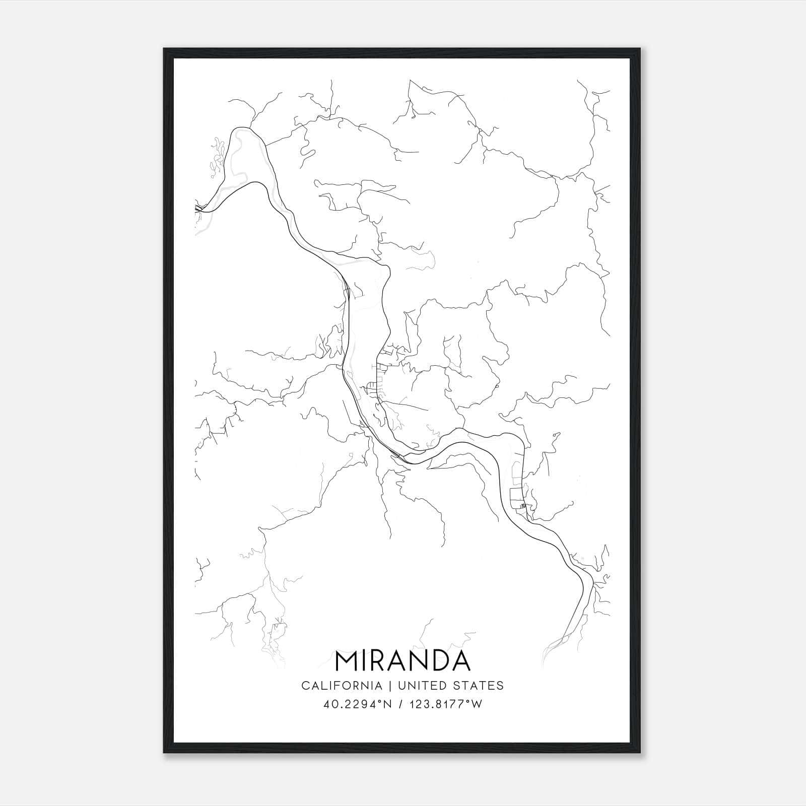 Miranda California Map Poster, Modern Home Decor Wall Art Print ...