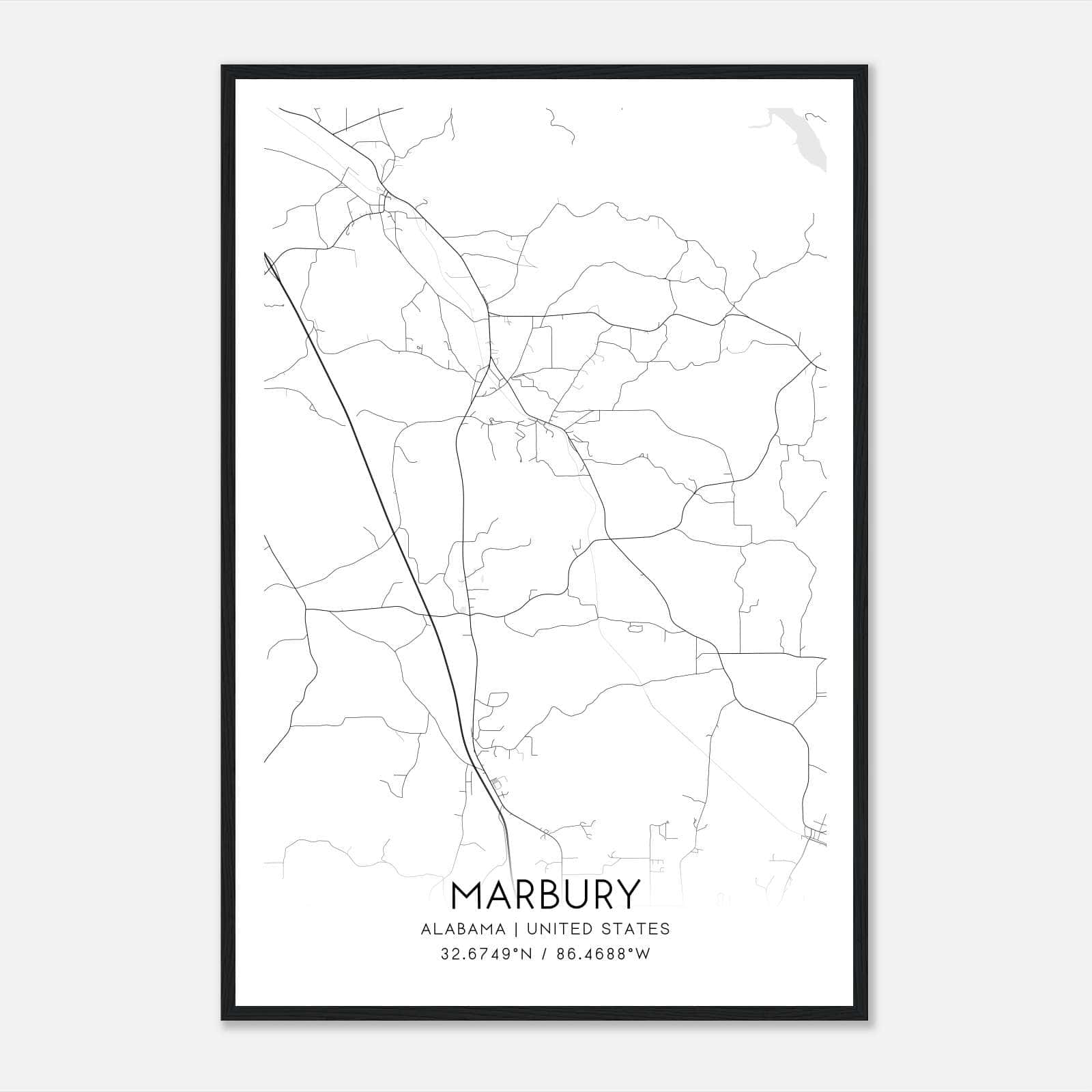 Marbury Alabama Map Poster, Modern Home Decor Wall Art Print - Custom ...