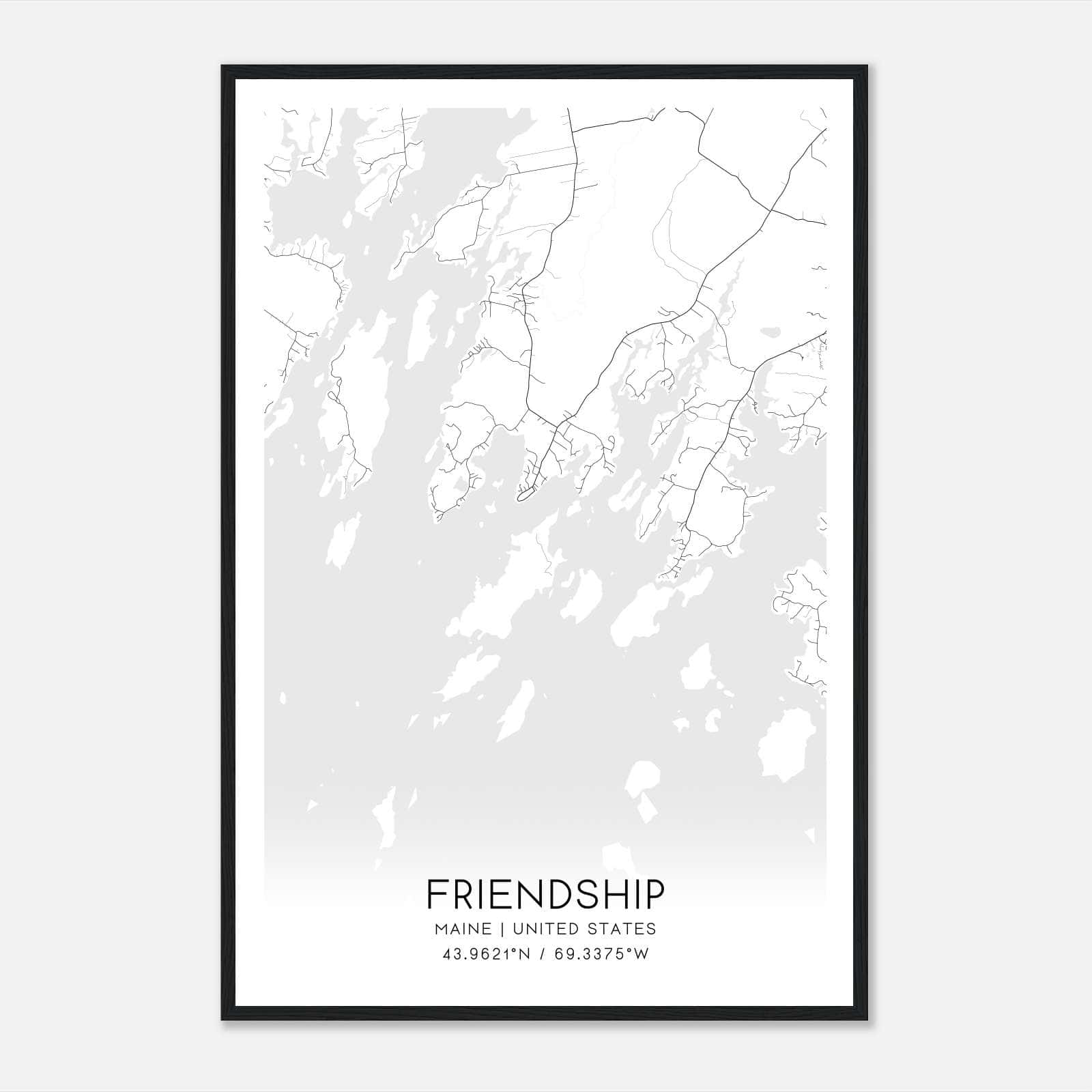 Friendship Maine Map Poster, Modern Home Decor Wall Art Print - Custom ...