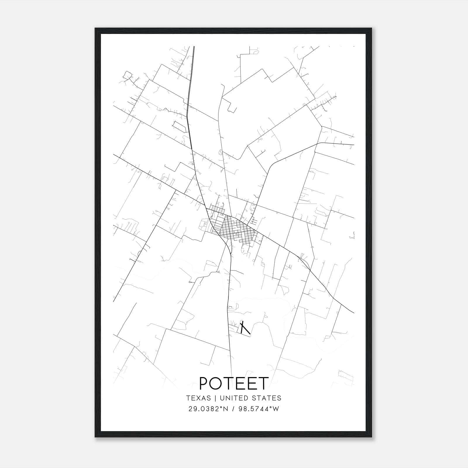 Poteet Texas Map Poster, Modern Home Decor Wall Art Print - Custom Maps ...