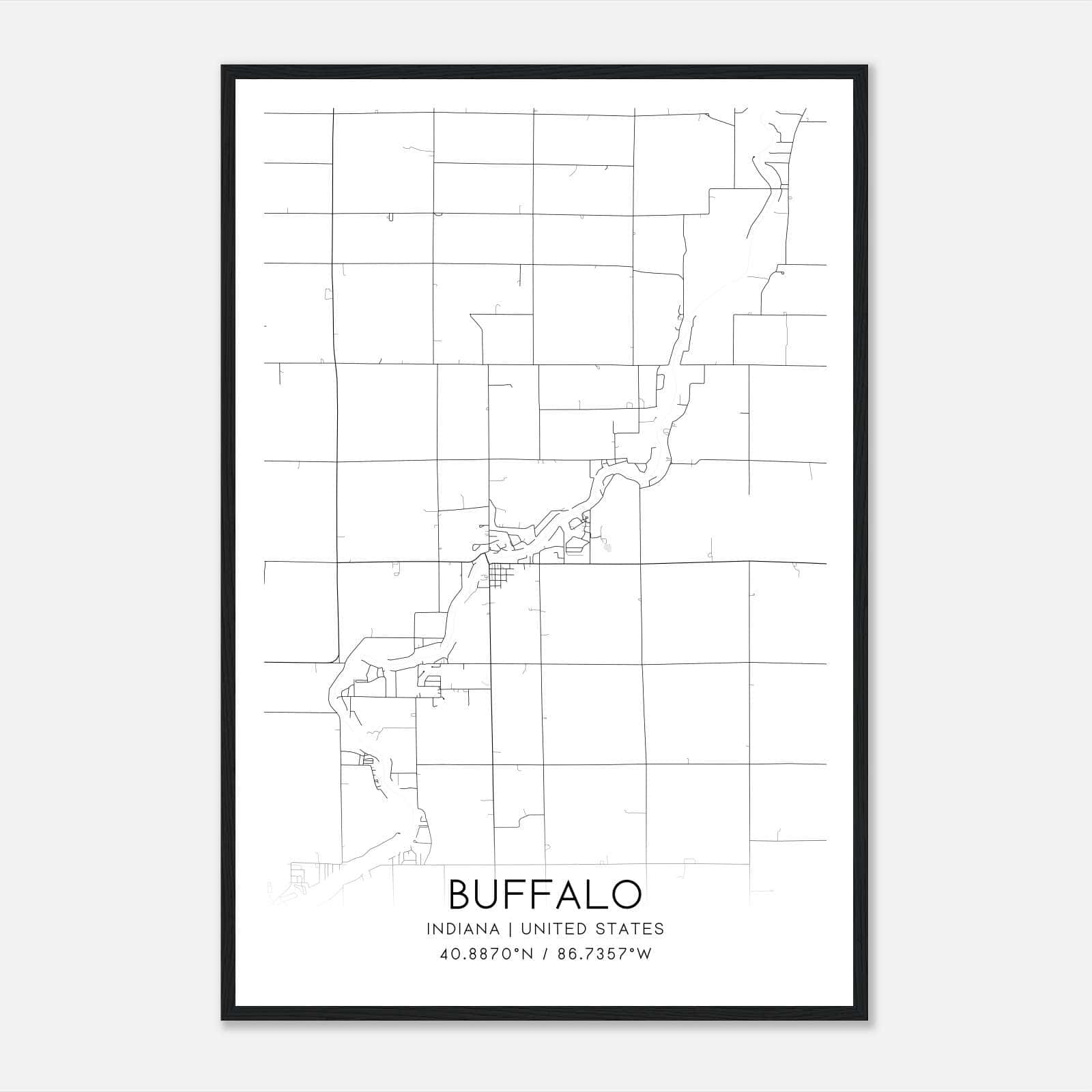 Buffalo Indiana Map Poster, Modern Home Decor Wall Art Print - Custom ...
