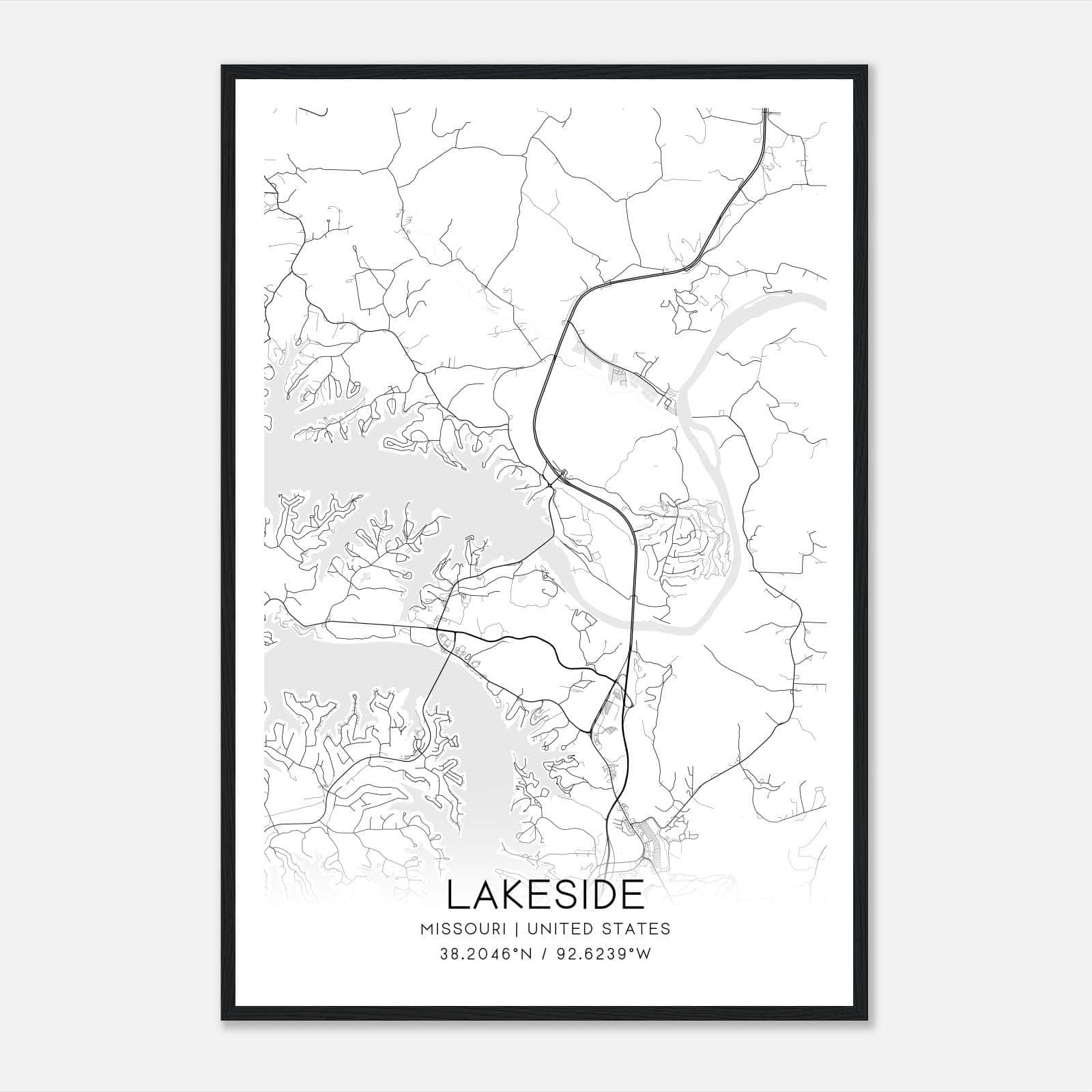 Lakeside Missouri Map Poster, Modern Home Decor Wall Art Print - Custom ...