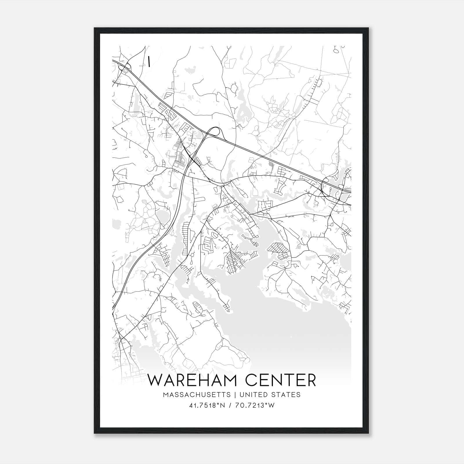 Wareham Center Massachusetts Map Poster, Modern Home Decor Wall Art ...