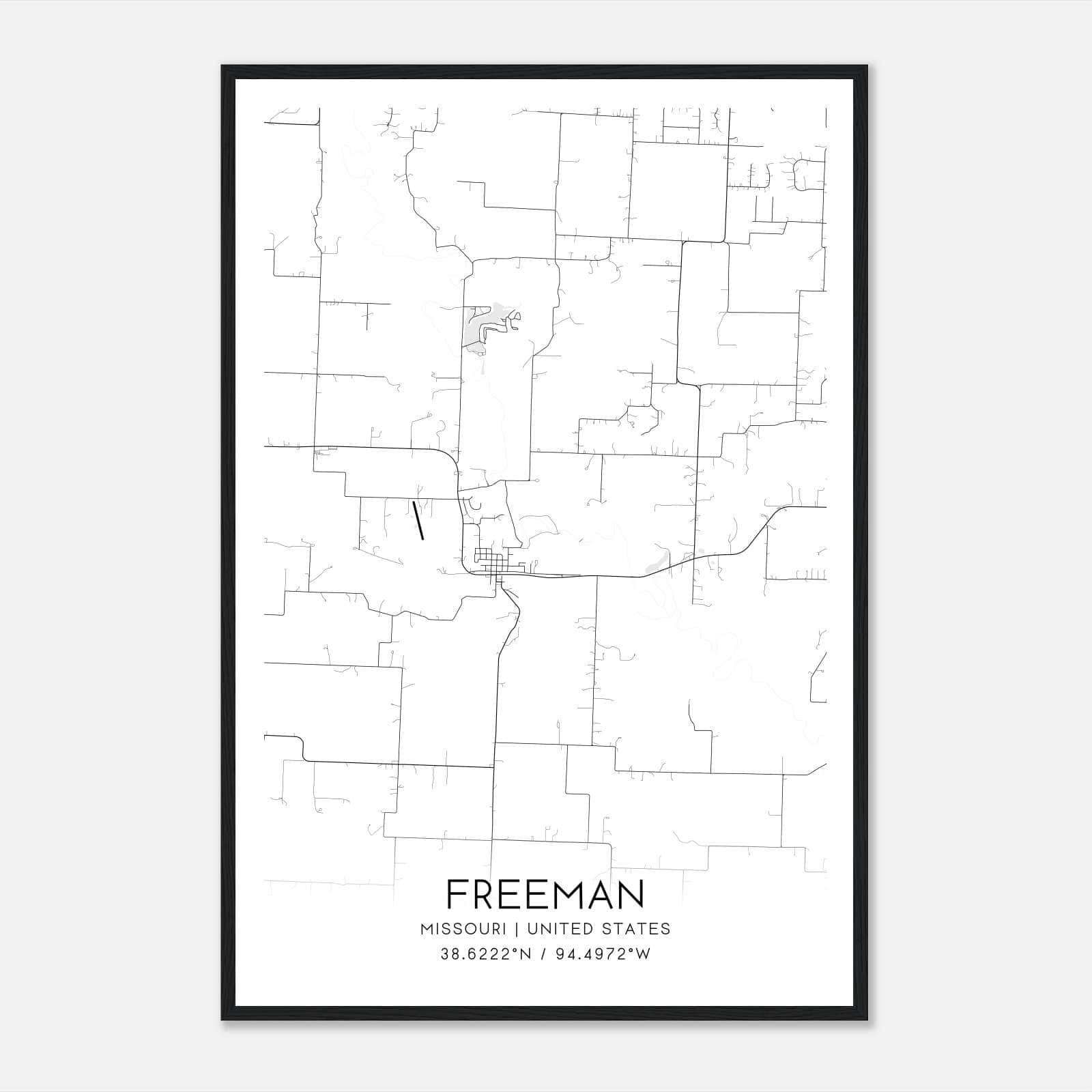 Freeman Missouri Map Poster, Modern Home Decor Wall Art Print - Custom ...