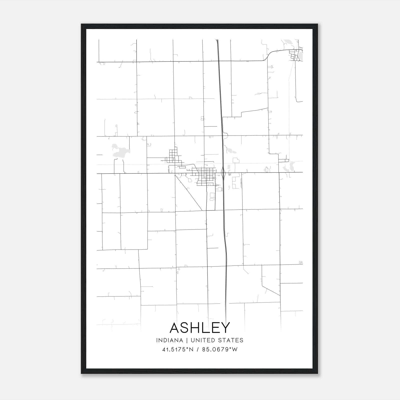 Ashley Indiana Map Poster, Modern Home Decor Wall Art Print - Custom ...