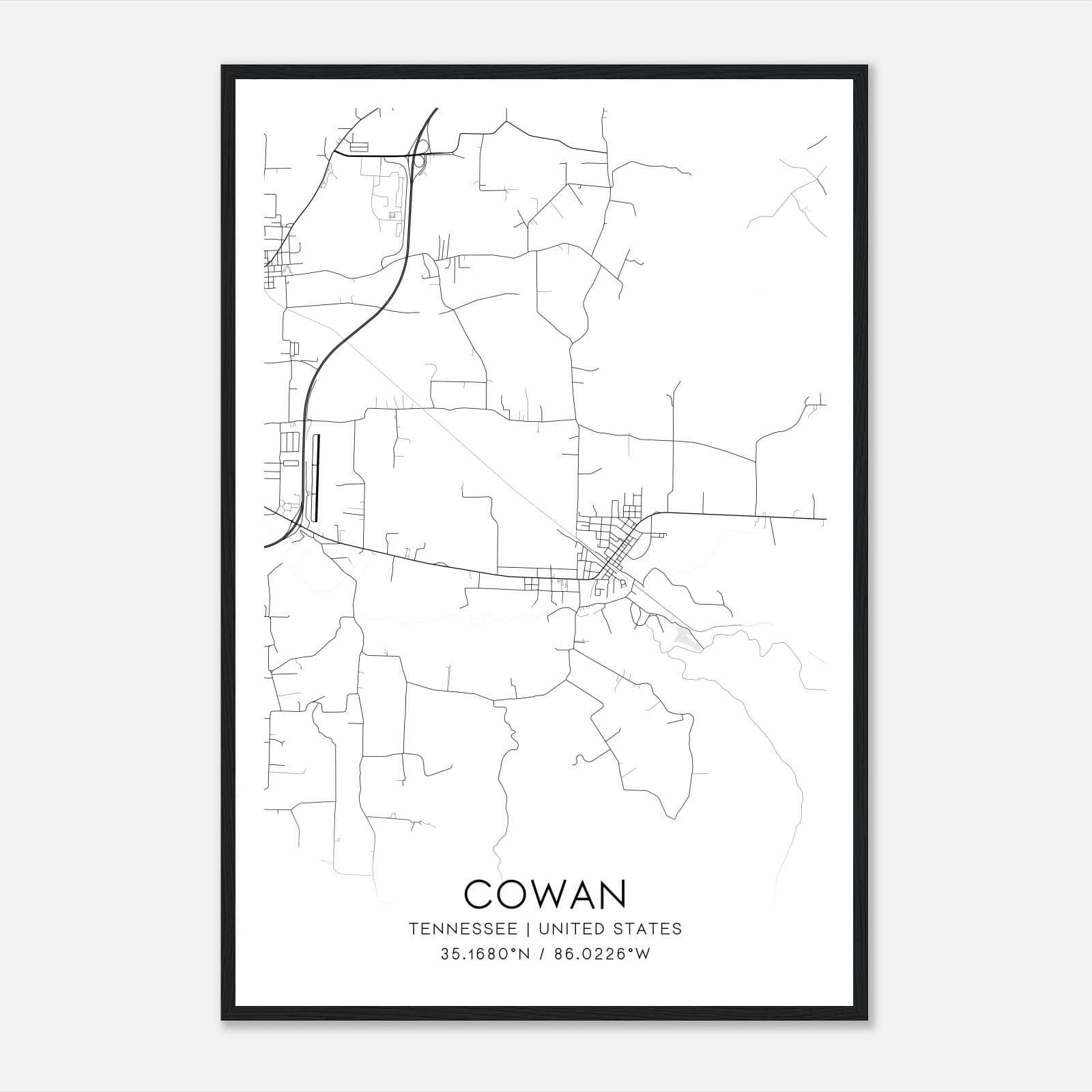 Cowan Tennessee Map Poster, Modern Home Decor Wall Art Print - Custom ...