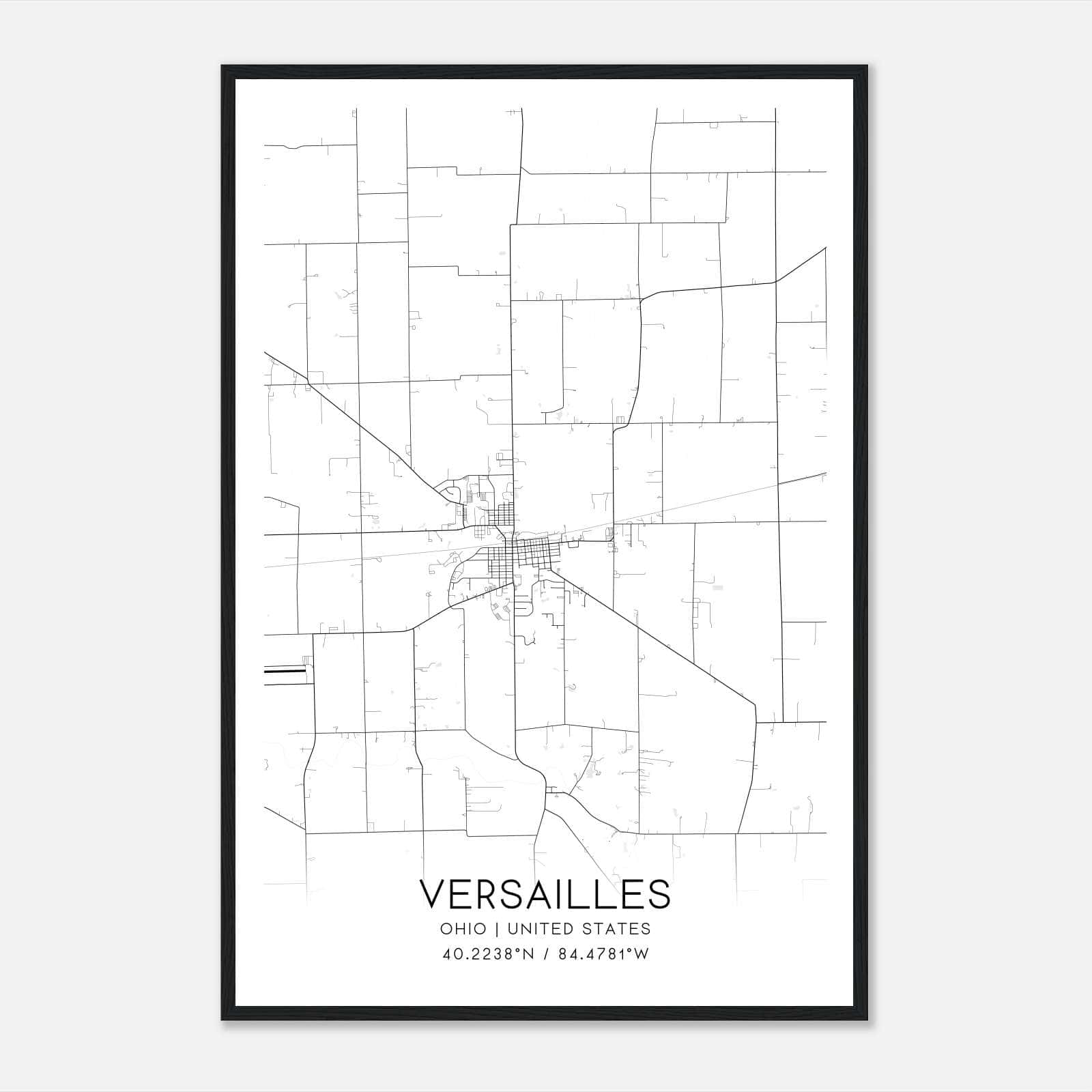 Versailles Ohio Map Poster, Modern Home Decor Wall Art Print - Custom ...