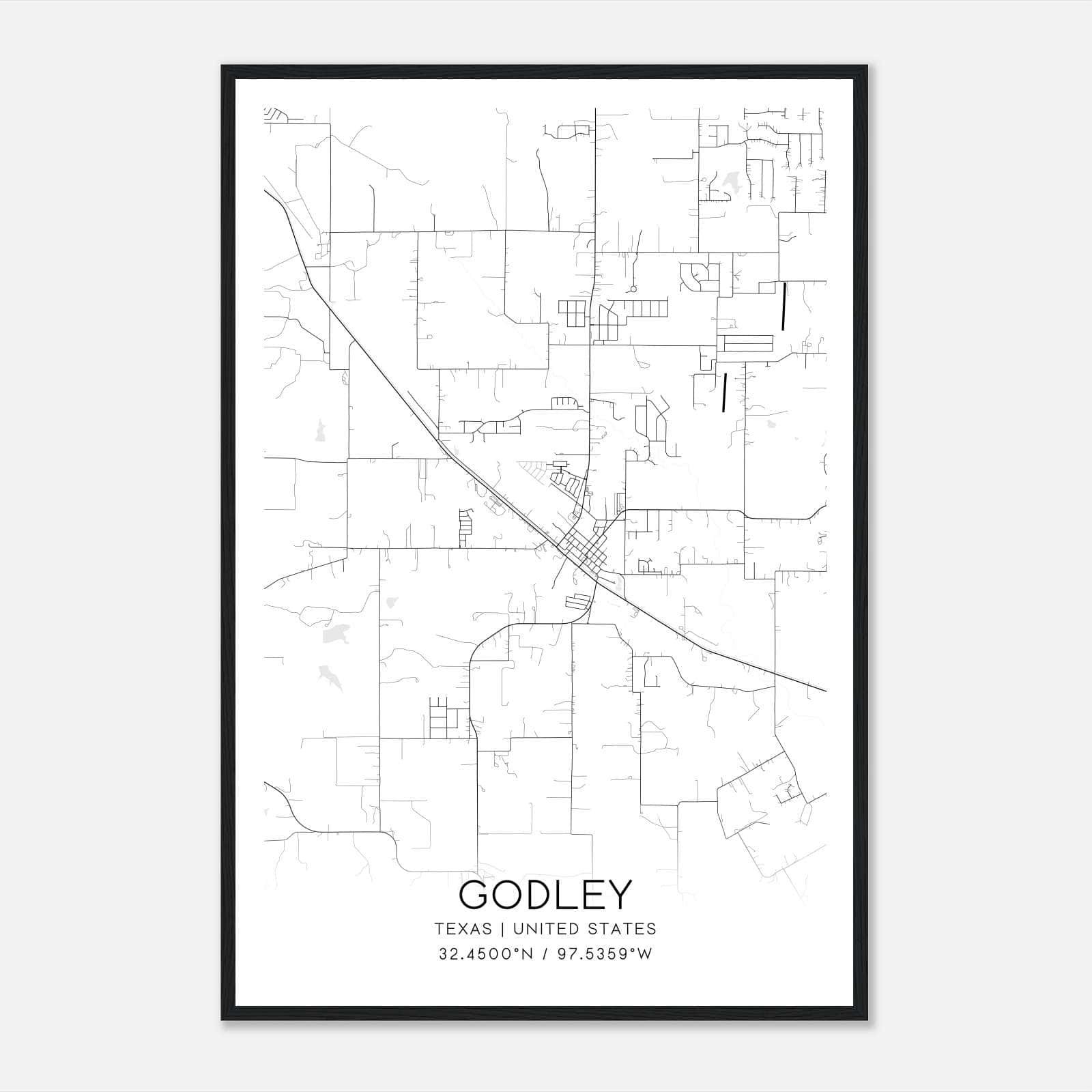 Godley Texas Map Poster, Modern Home Decor Wall Art Print - Custom Maps ...