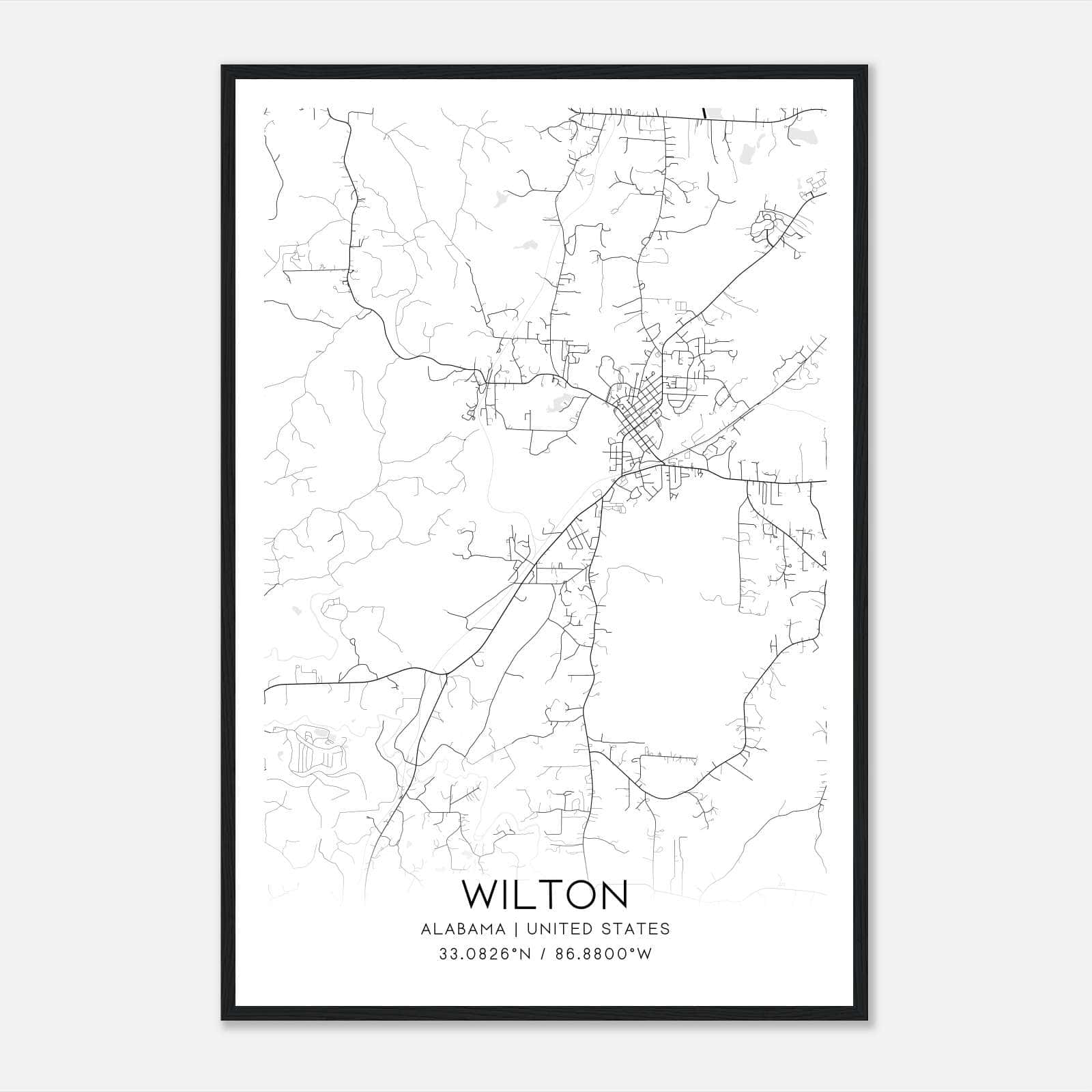 Wilton Alabama Map Poster, Modern Home Decor Wall Art Print - Custom ...