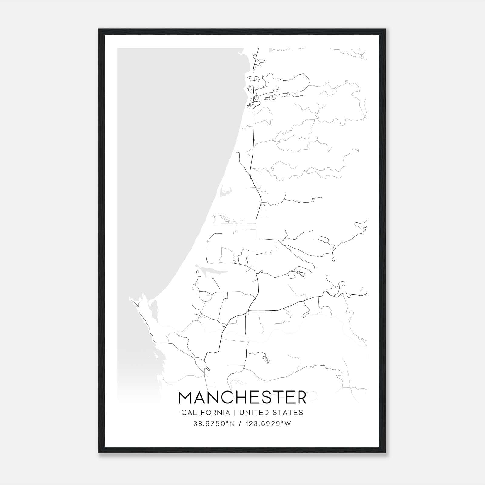 Manchester California Map Poster, Modern Home Decor Wall Art Print ...