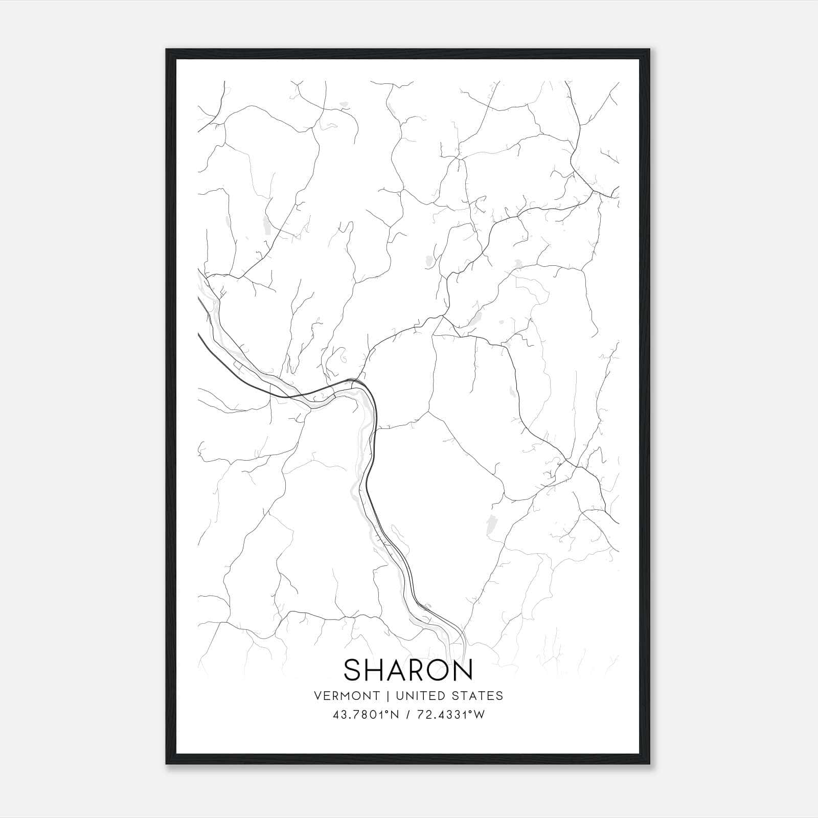 Sharon Vermont Map Poster, Modern Home Decor Wall Art Print - Custom ...