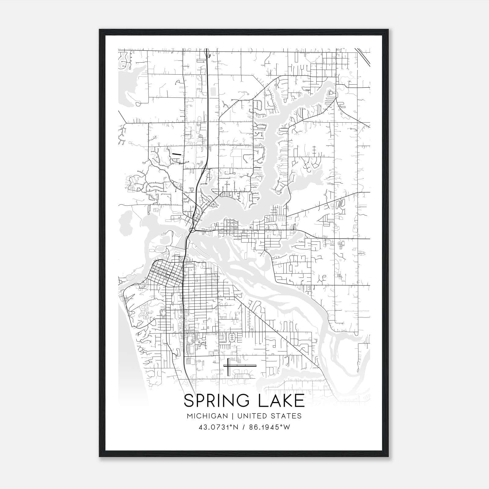 Spring Lake Michigan Map Poster, Modern Home Decor Wall Art Print ...