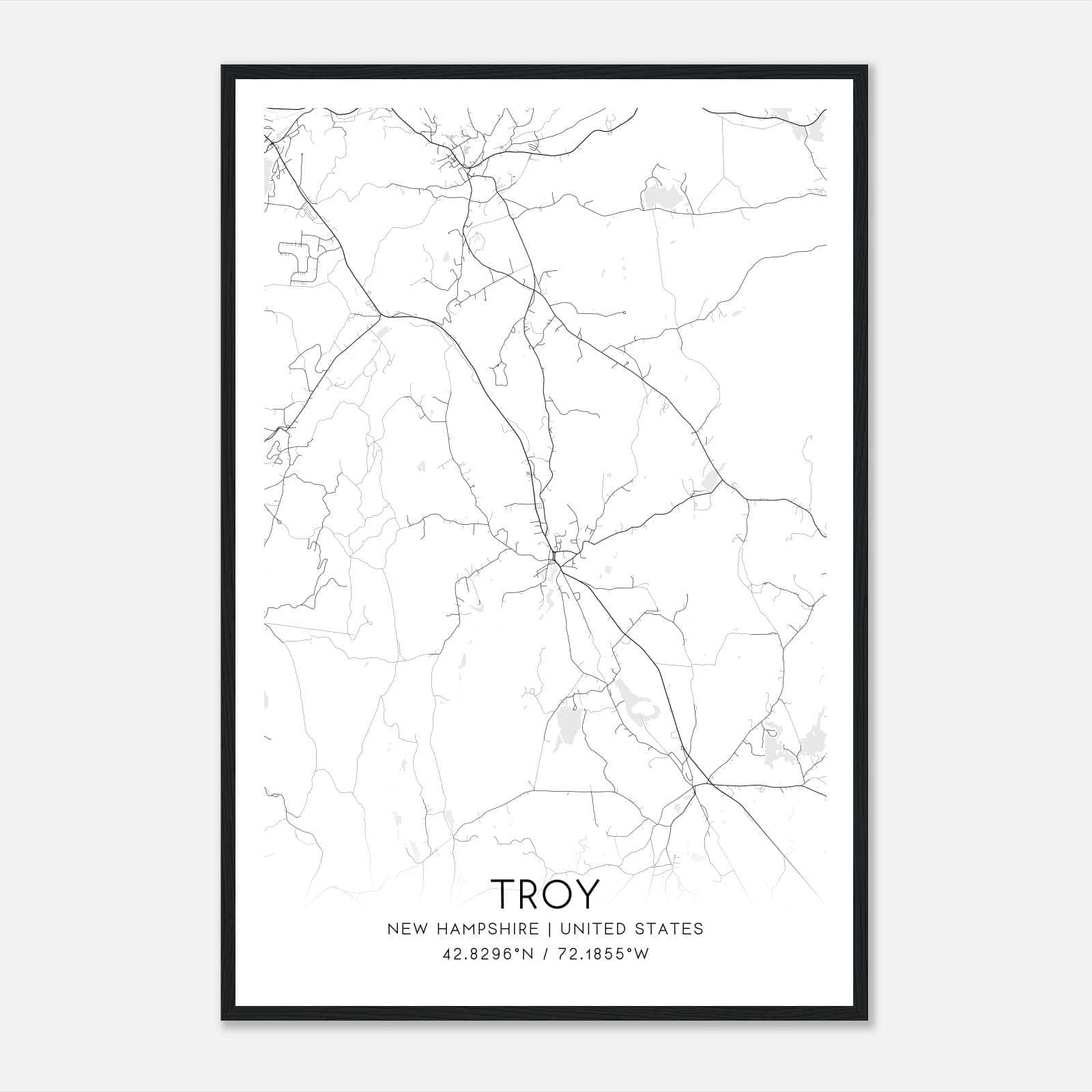 Troy New Hampshire Map Poster, Modern Home Decor Wall Art Print ...