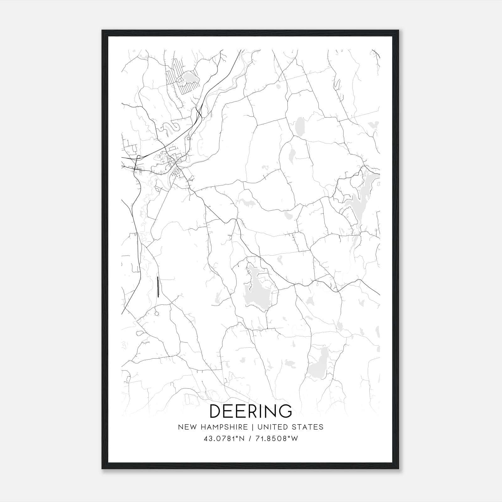 Deering New Hampshire Map Poster, Modern Home Decor Wall Art Print ...