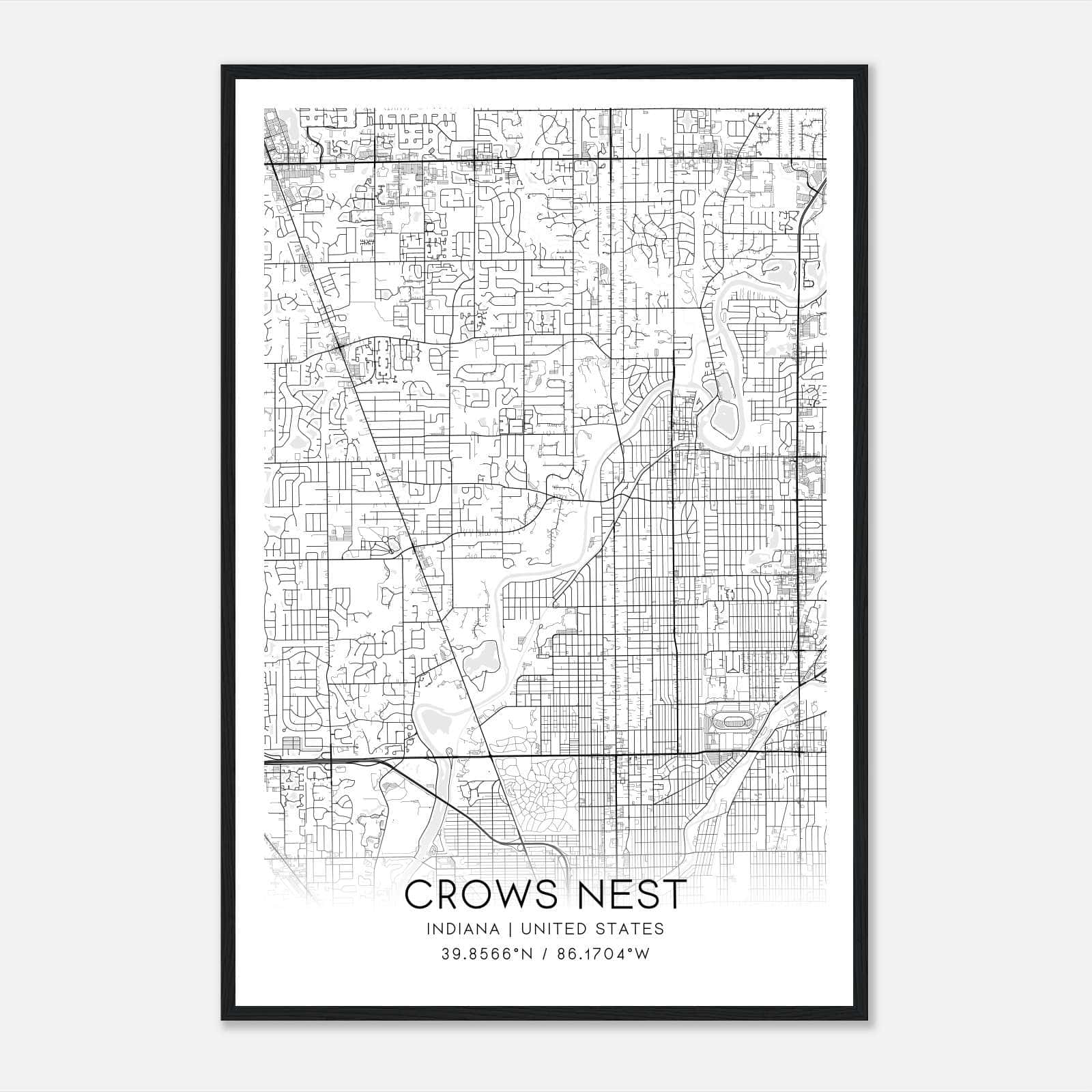 Crows Nest Indiana Map Poster, Modern Home Decor Wall Art Print ...