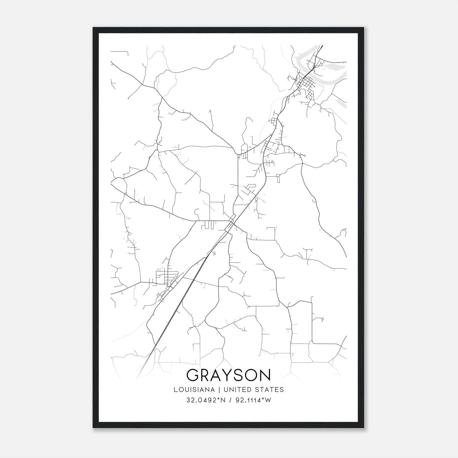 Grayson Louisiana Map Poster, Modern Home Decor Wall Art Print - Custom ...