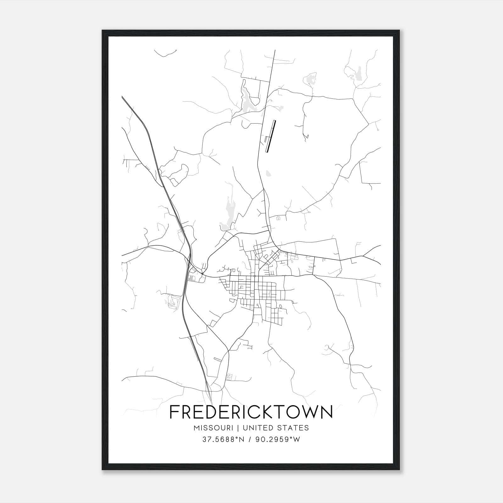 Fredericktown Missouri Map Poster, Modern Home Decor Wall Art Print ...