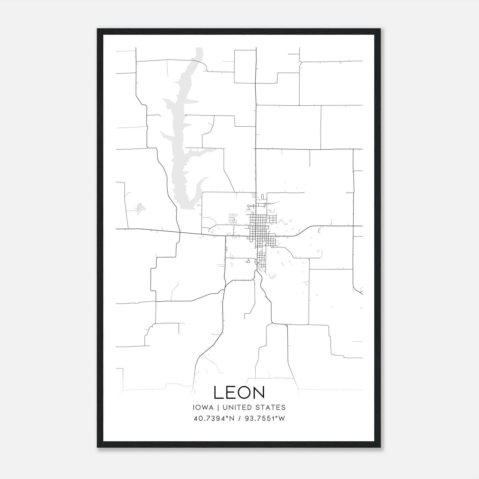 Leon Iowa Map Poster, Modern Home Decor Wall Art Print - Custom Maps ...