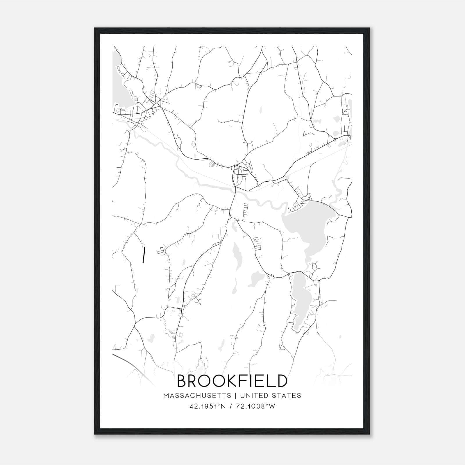 Brookfield Massachusetts Map Poster, Modern Home Decor Wall Art Print ...