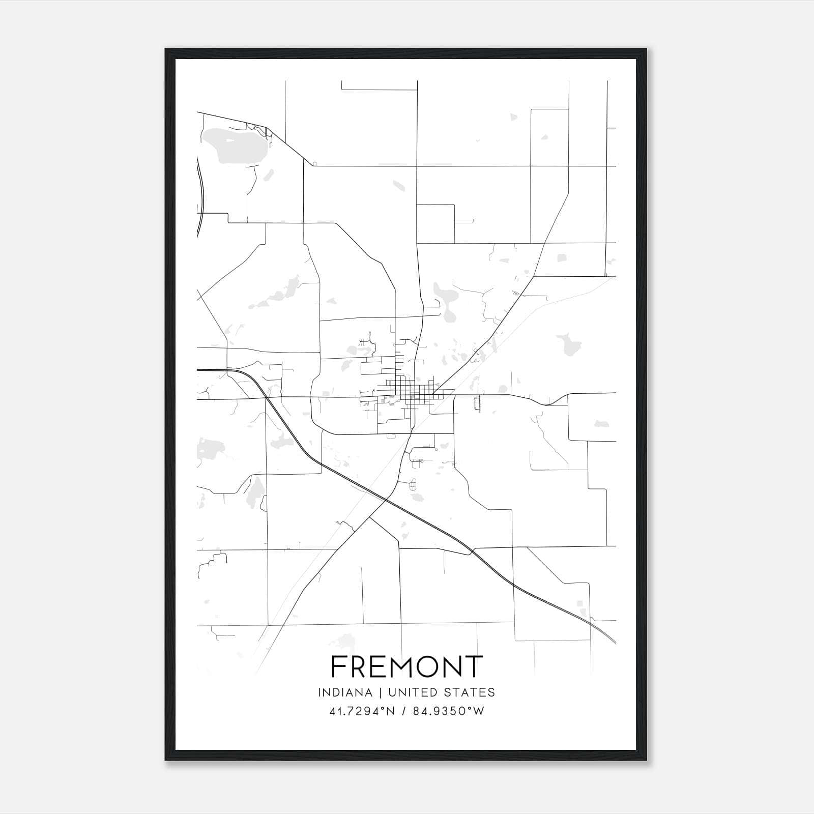 Fremont Indiana Map Poster, Modern Home Decor Wall Art Print - Custom ...