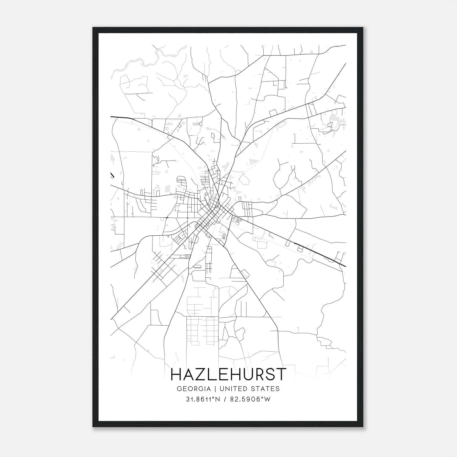 Hazlehurst Georgia Map Poster, Modern Home Decor Wall Art Print ...