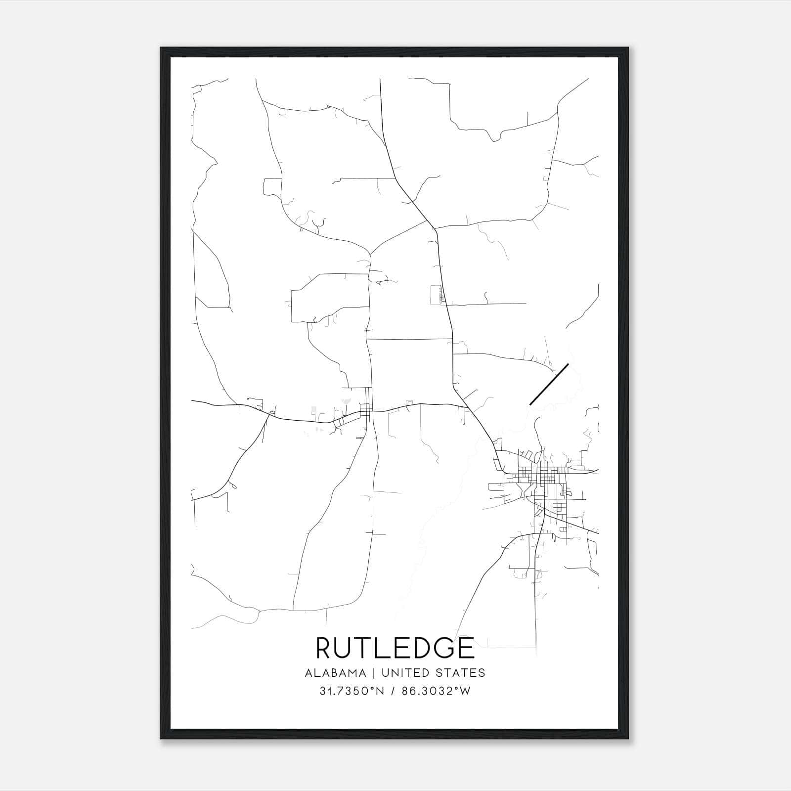 Rutledge Alabama Map Poster, Modern Home Decor Wall Art Print - Custom ...
