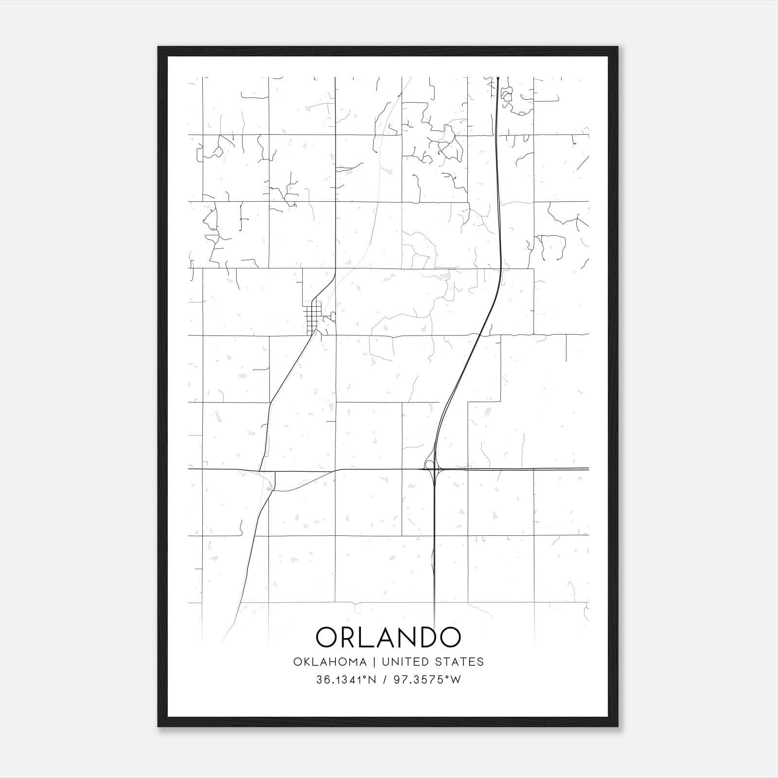 Orlando Oklahoma Map Poster, Modern Home Decor Wall Art Print - Custom ...