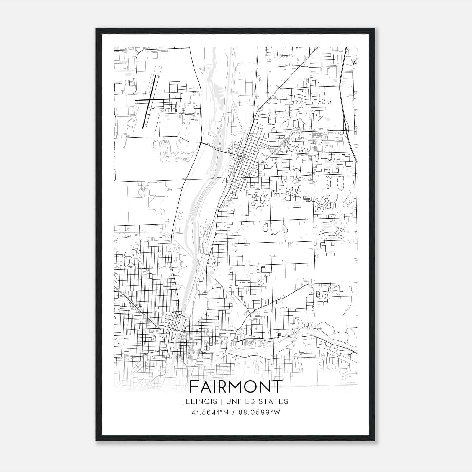 Fairmont Illinois Map Poster, Modern Home Decor Wall Art Print - Custom ...