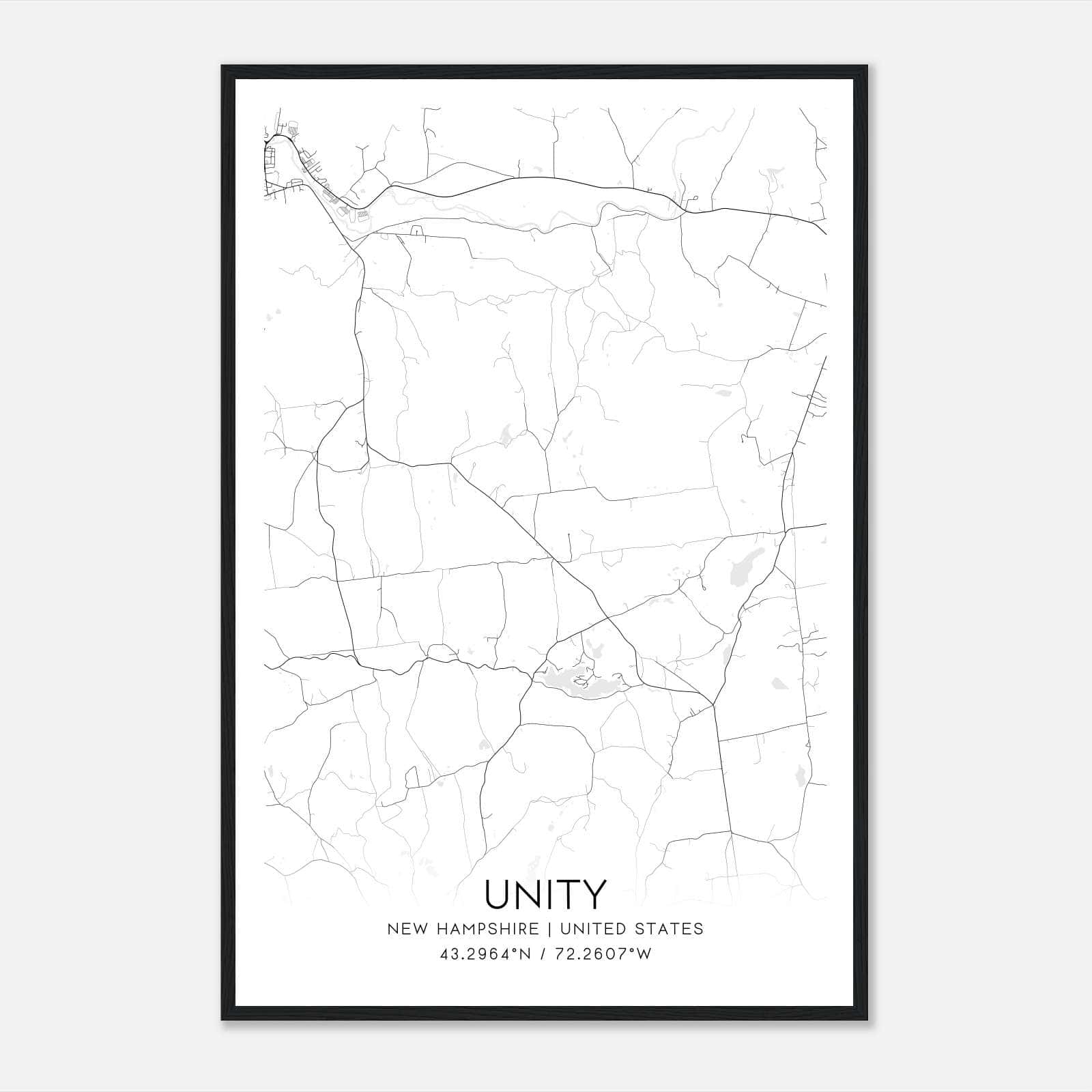 Unity New Hampshire Map Poster, Modern Home Decor Wall Art Print ...