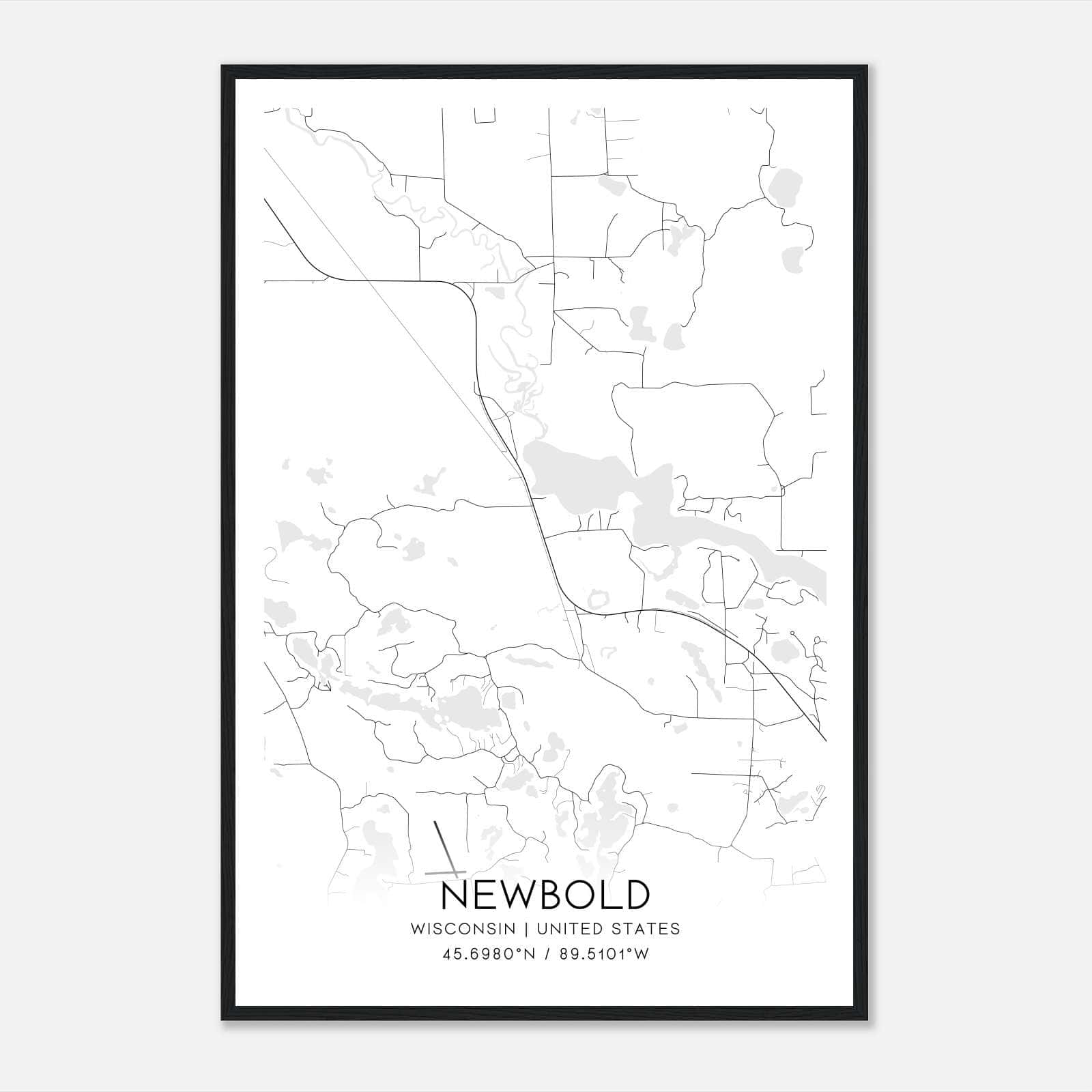 Newbold Wisconsin Map Poster, Modern Home Decor Wall Art Print - Custom ...