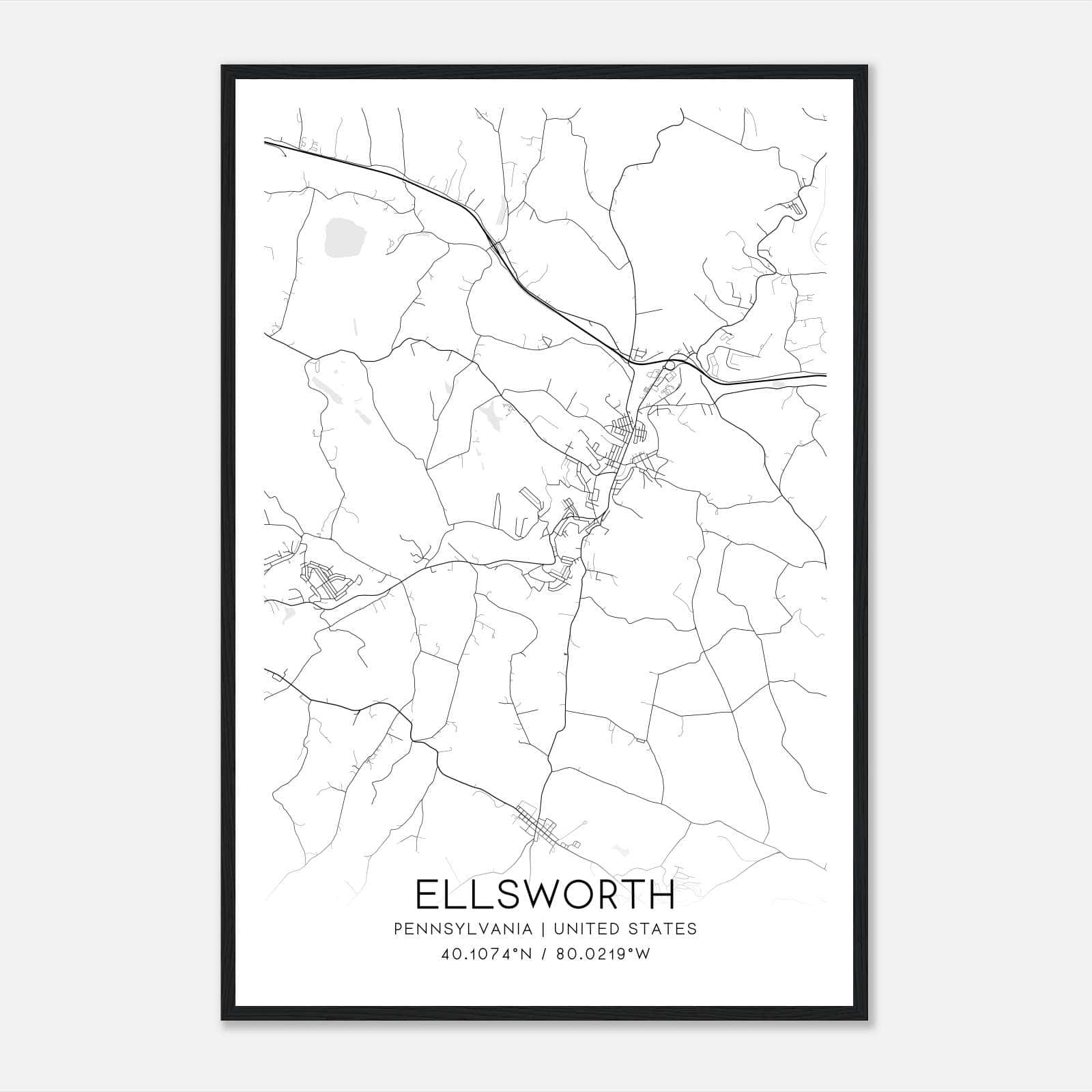 Ellsworth Pennsylvania Map Poster, Modern Home Decor Wall Art Print ...
