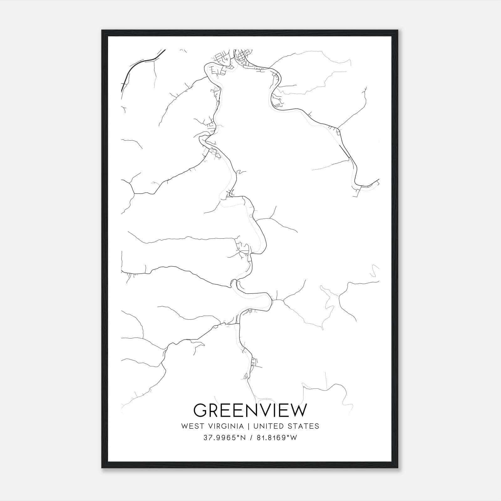 Greenview West Virginia Map Poster, Modern Home Decor Wall Art Print ...