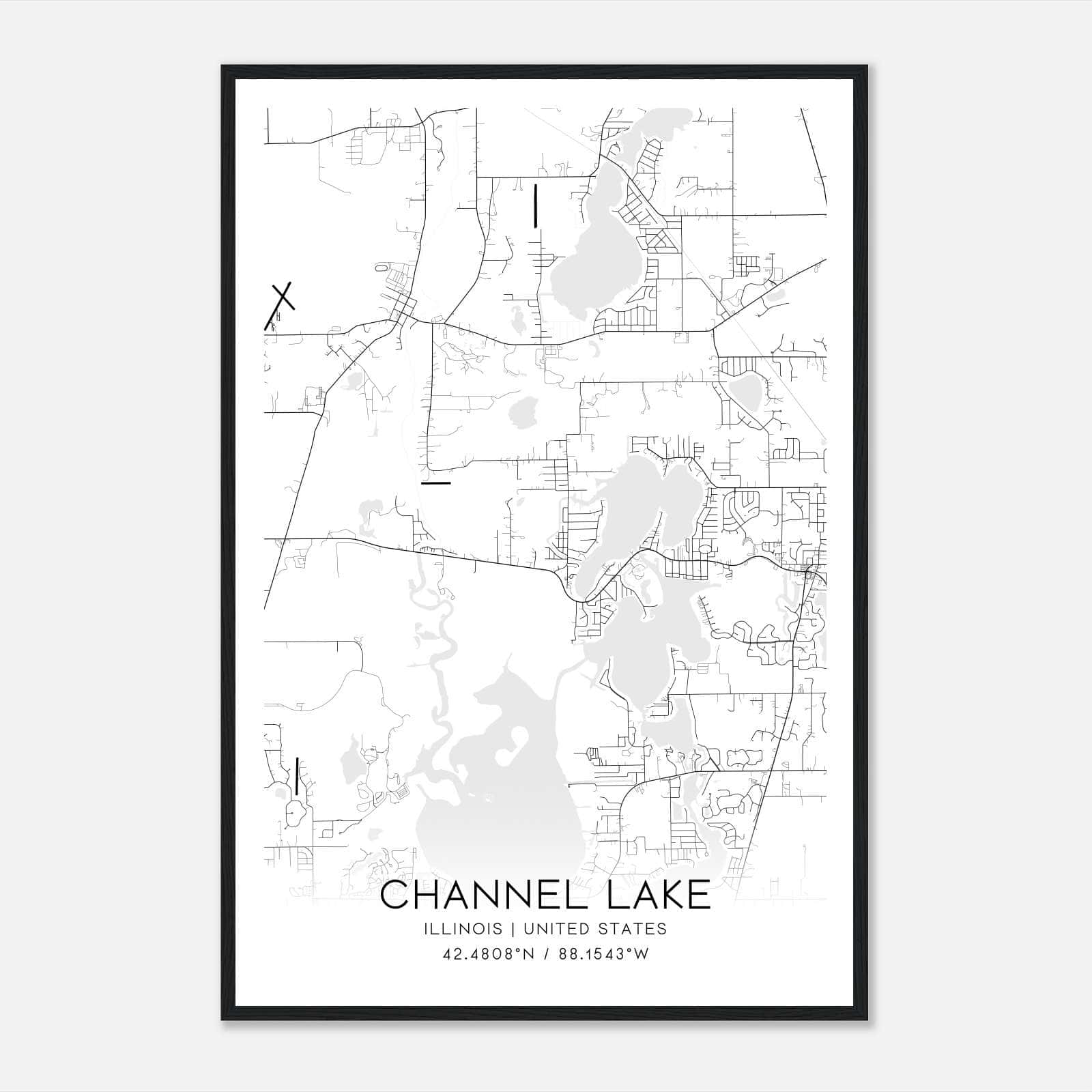 Channel Lake Illinois Map Poster, Modern Home Decor Wall Art Print ...