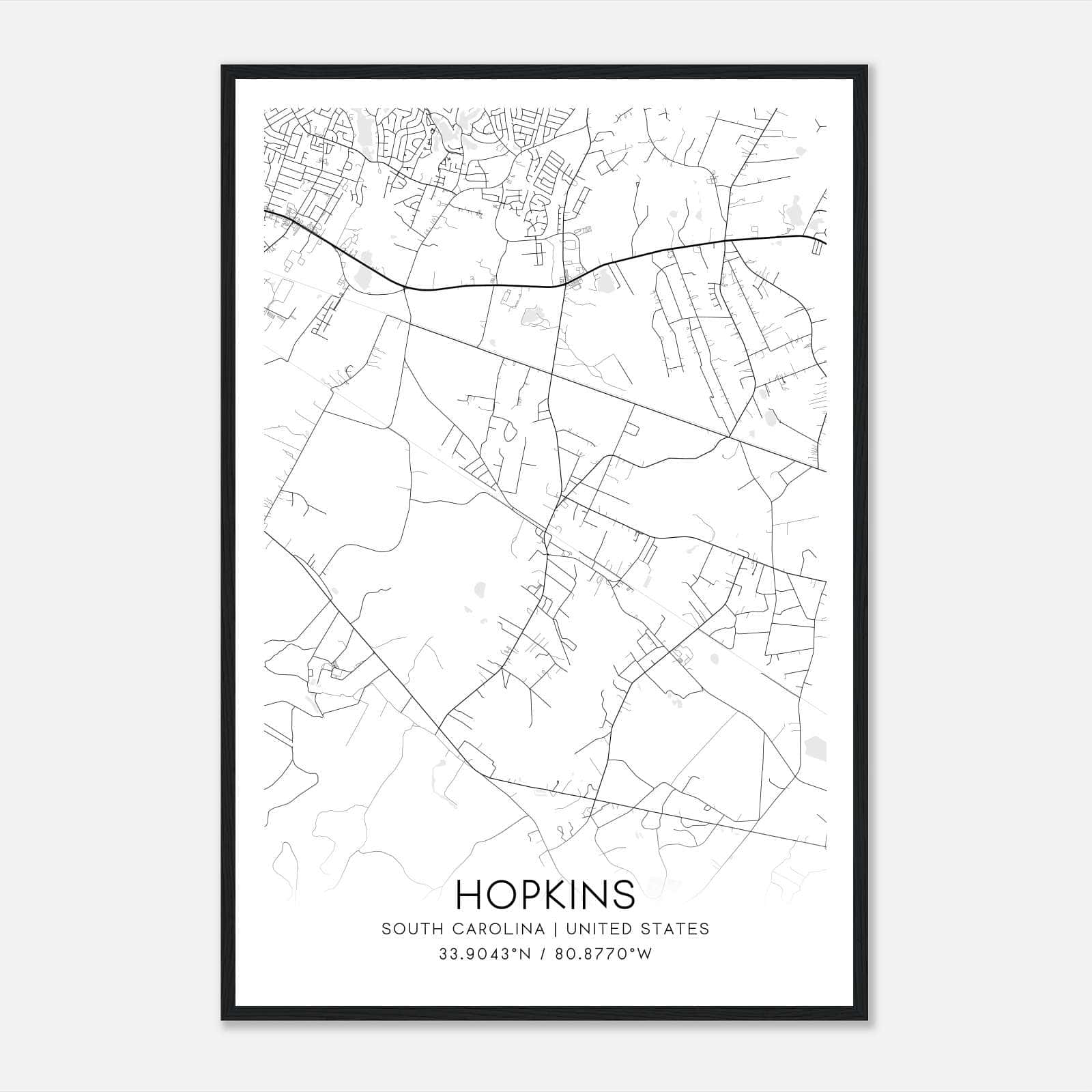 Hopkins South Carolina Map Poster, Modern Home Decor Wall Art Print ...