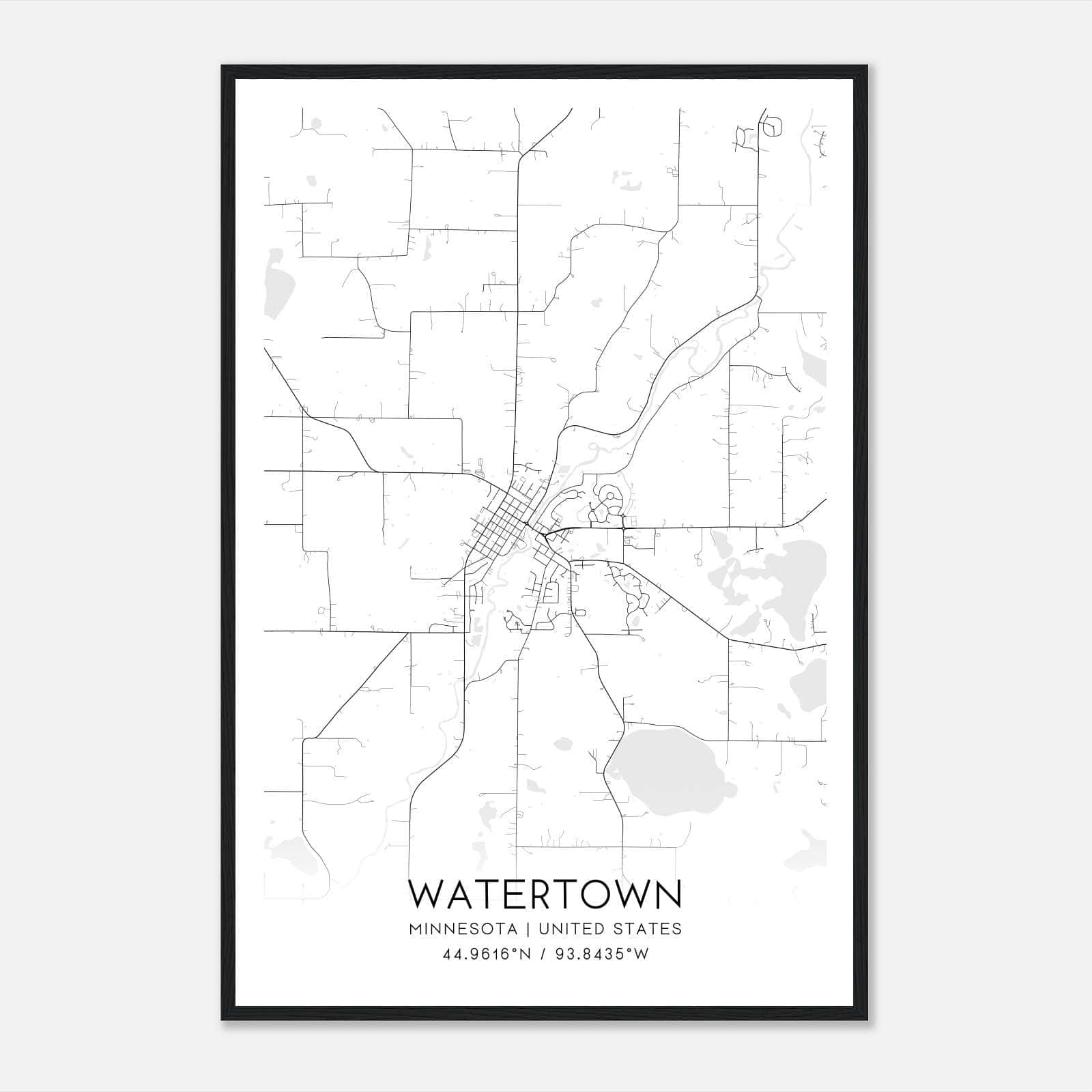 Watertown Minnesota Map Poster, Modern Home Decor Wall Art Print ...