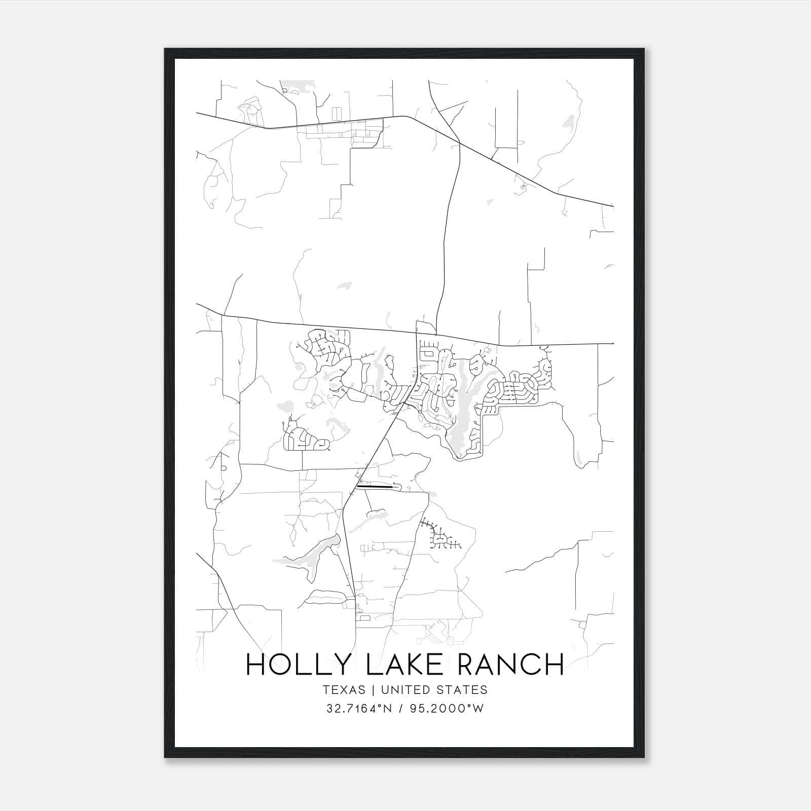 Holly Lake Ranch Texas Map Poster, Modern Home Decor Wall Art Print ...