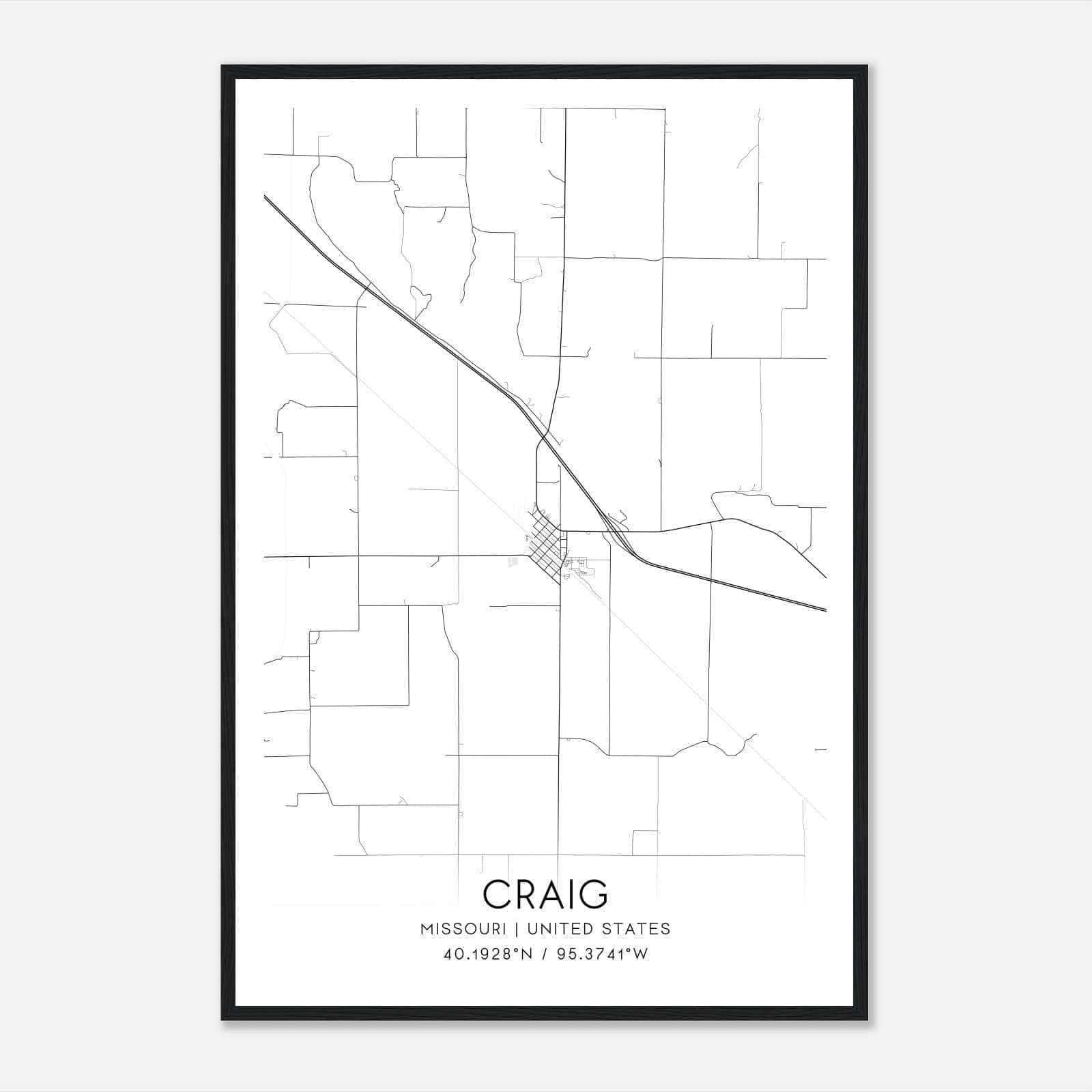 Craig Missouri Map Poster, Modern Home Decor Wall Art Print - Custom ...