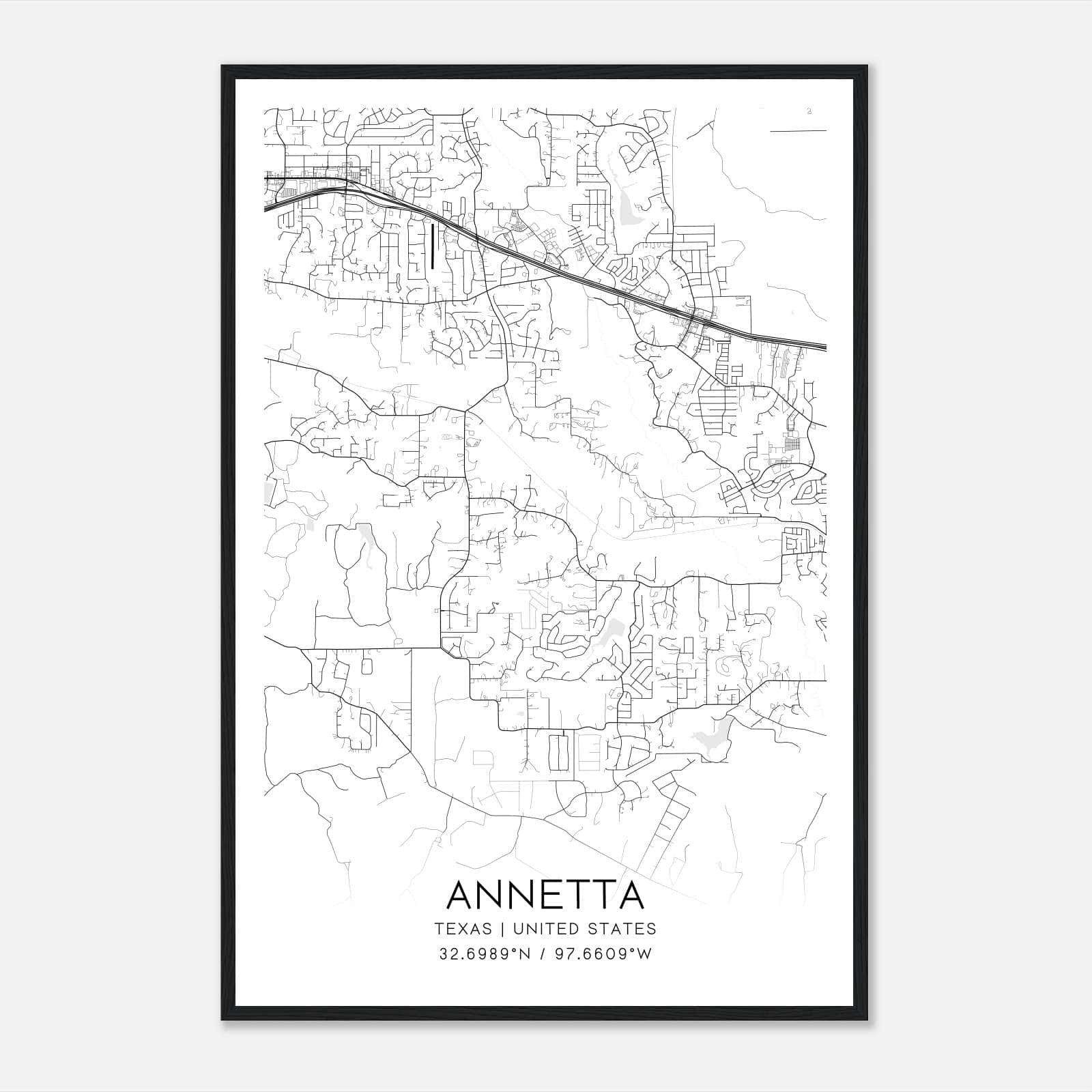 Annetta Texas Map Poster, Modern Home Decor Wall Art Print - Custom ...