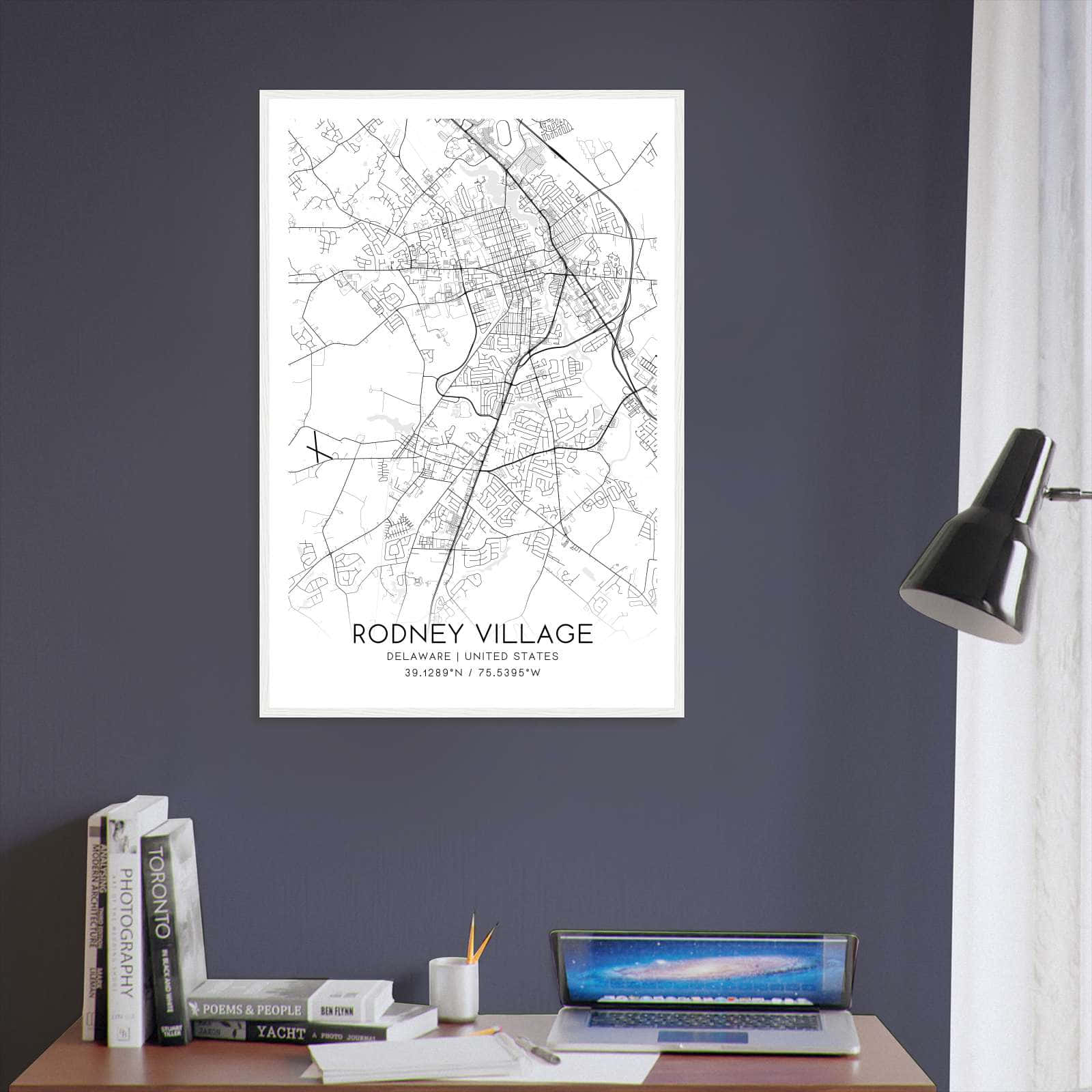 Rodney Village Delaware Map Poster, Modern Home Decor Wall Art Print ...