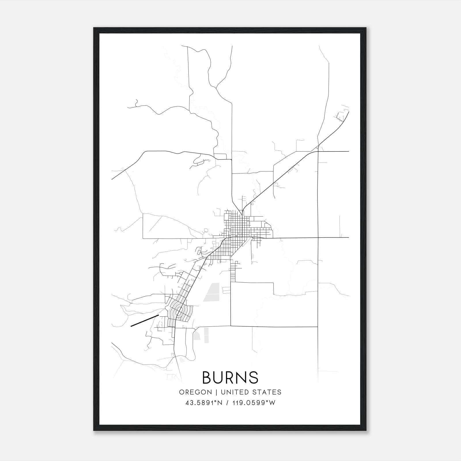 Burns Oregon Map Poster, Modern Home Decor Wall Art Print - Custom Maps ...