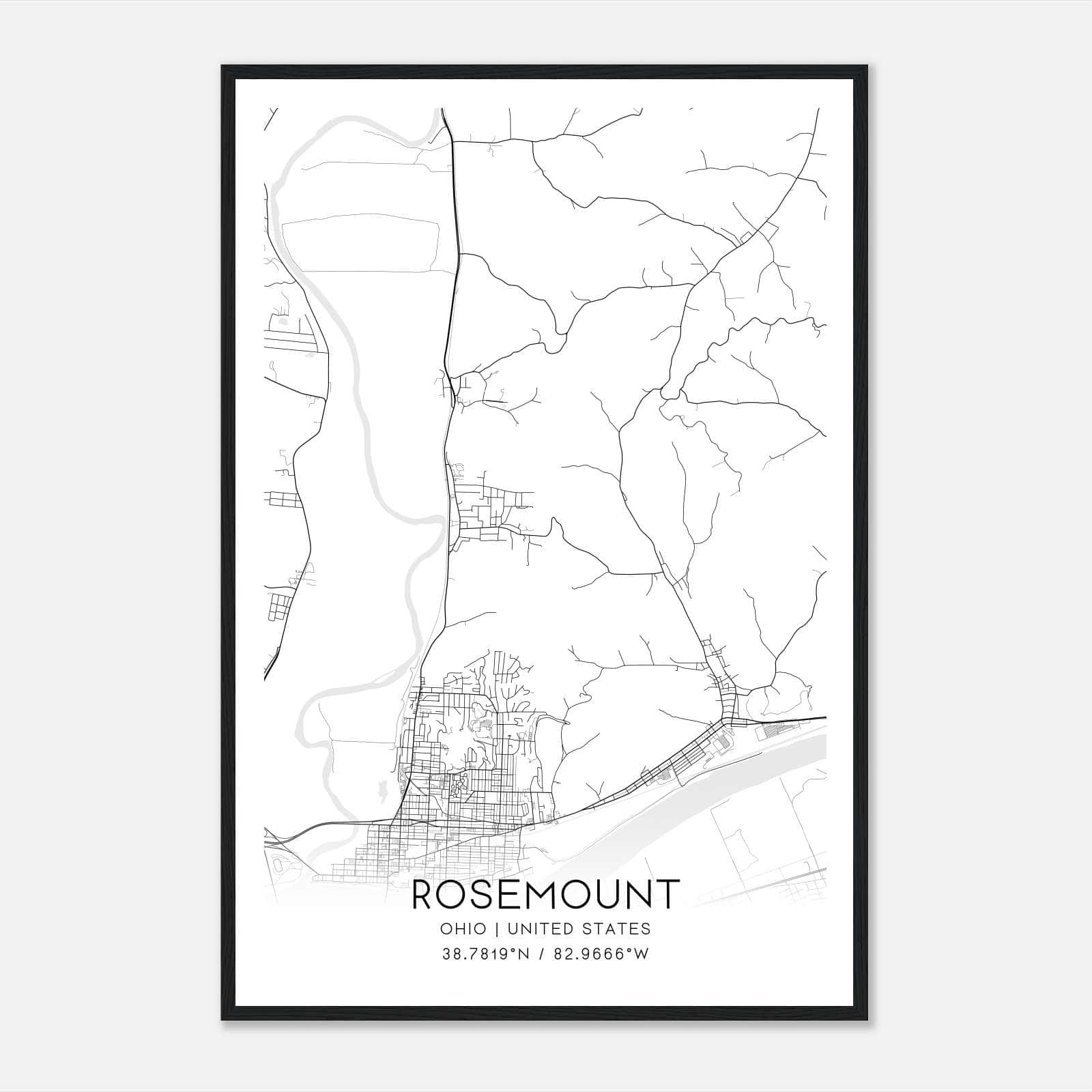 Rosemount Ohio Map Poster, Modern Home Decor Wall Art Print - Custom ...