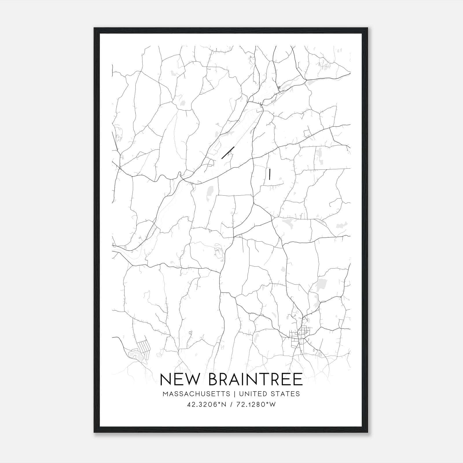 New Braintree Massachusetts Map Poster, Modern Home Decor Wall Art Print - Custom Maps & Posters
