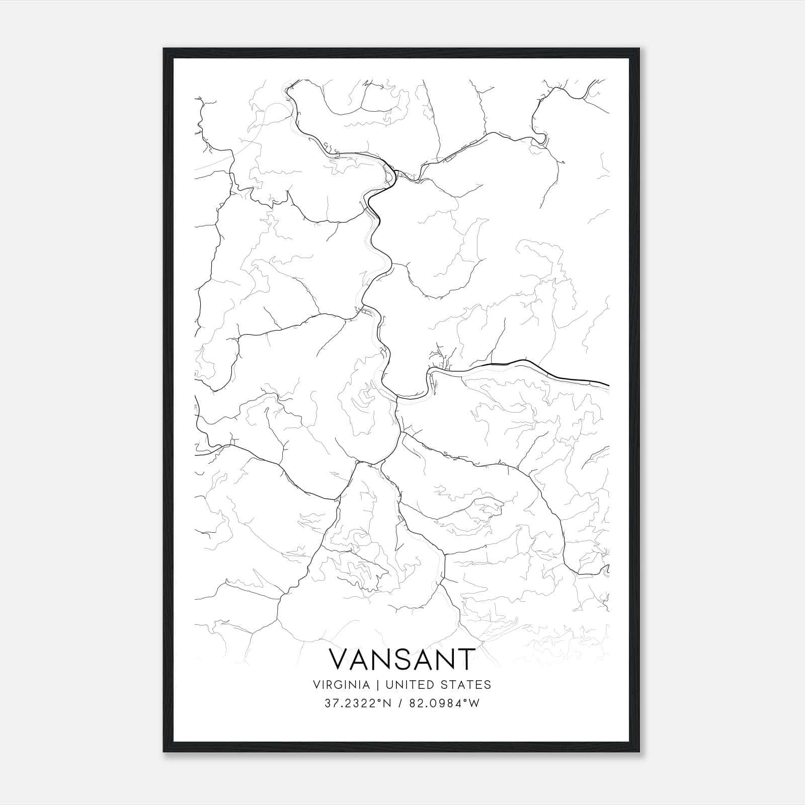 Vansant Virginia Map Poster, Modern Home Decor Wall Art Print - Custom ...