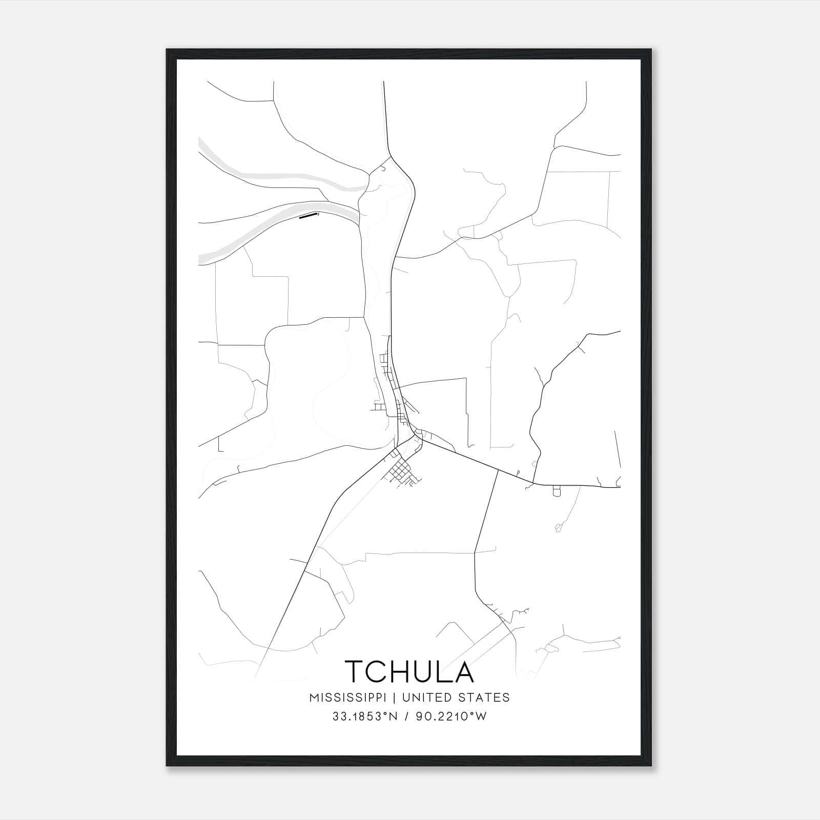 Tchula Mississippi Map Poster, Modern Home Decor Wall Art Print ...